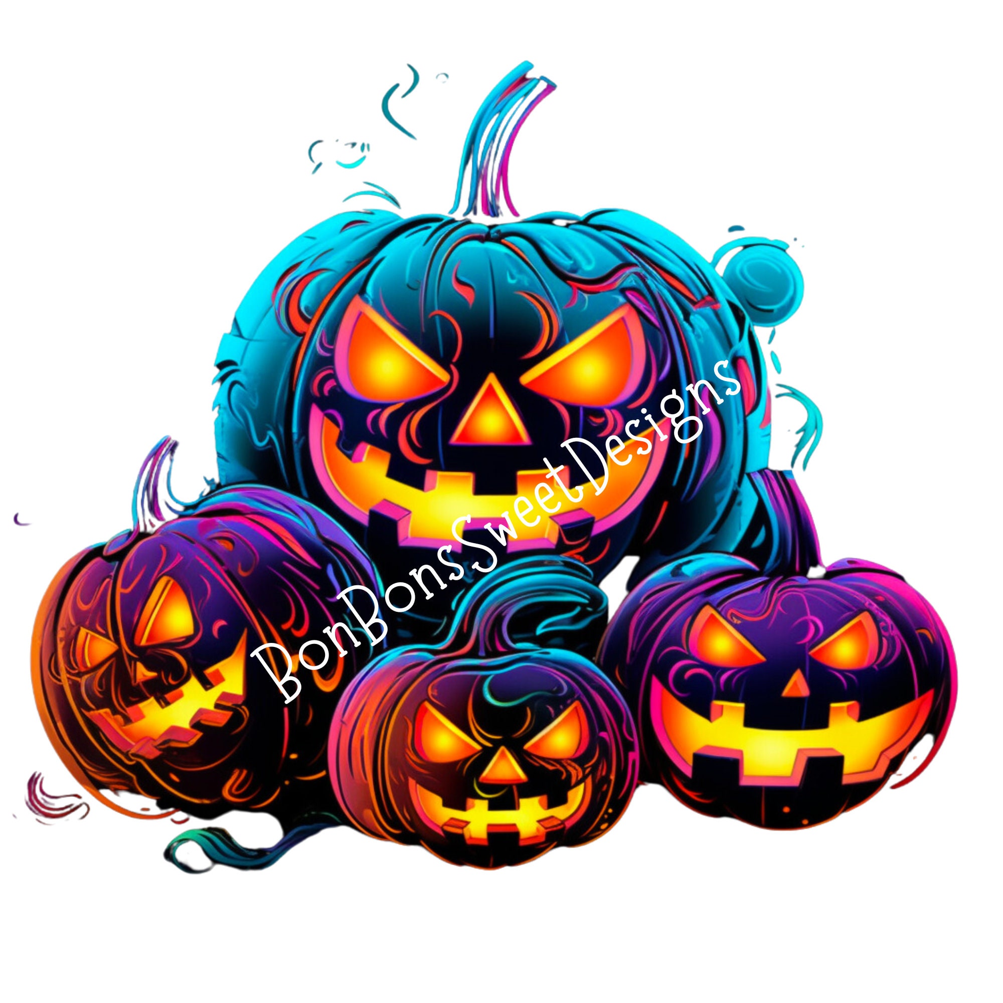 Spooky Halloween Clipart Bundle SVG PNG, Neon Transparent Printable Art ...