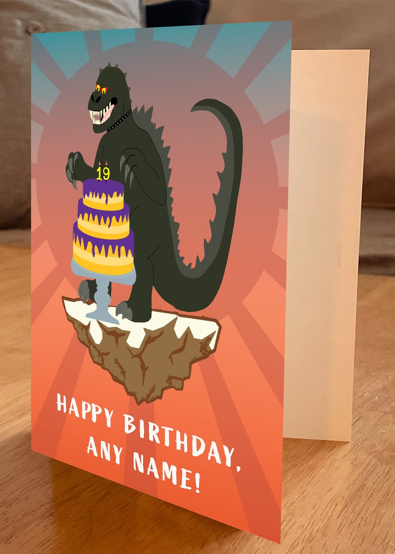 Godzilla Birthday Card - Etsy