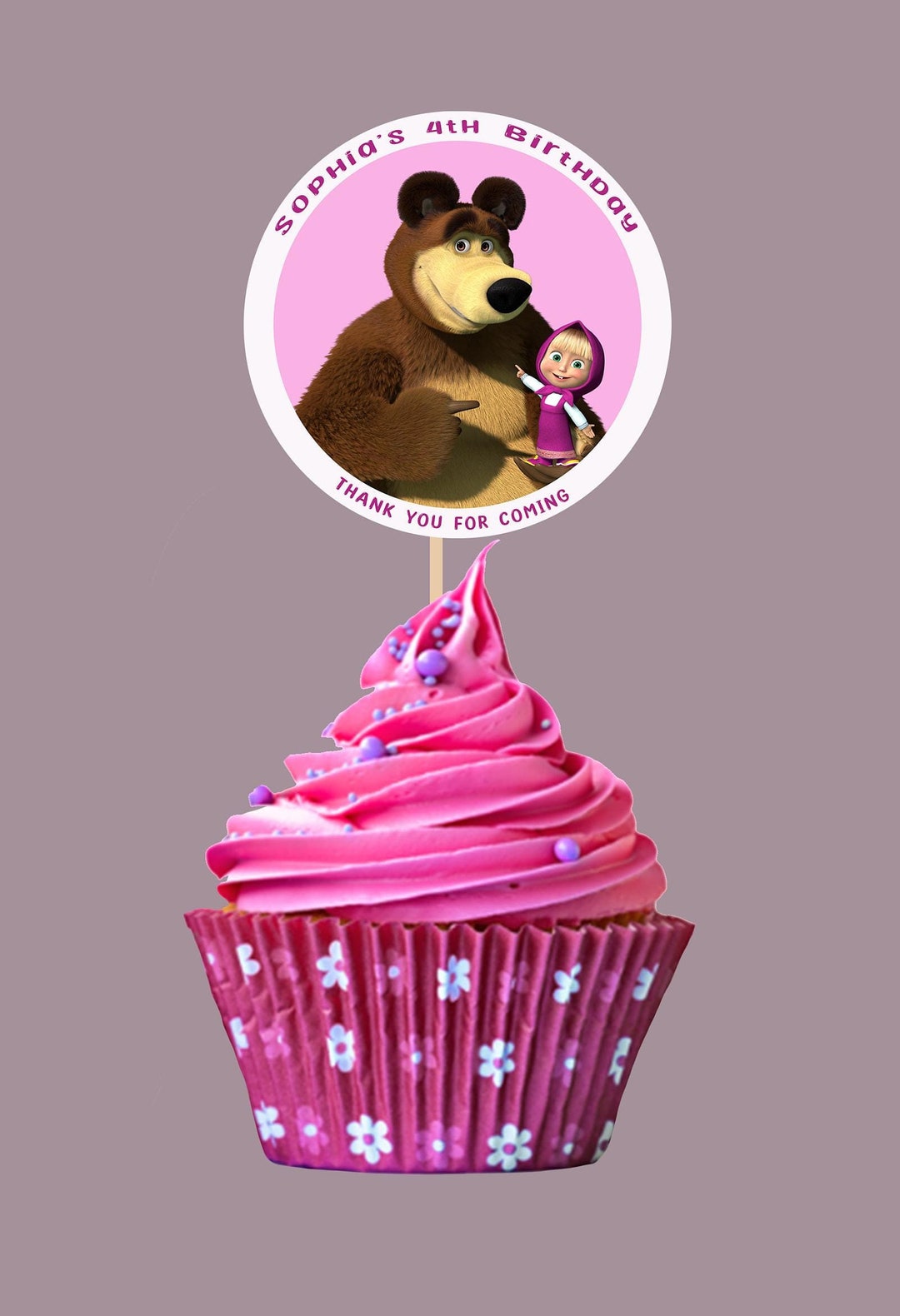 Custom Masha & Bear Cupcake Round Toppers - 2 Inches - Pack of 12 or 24 ...