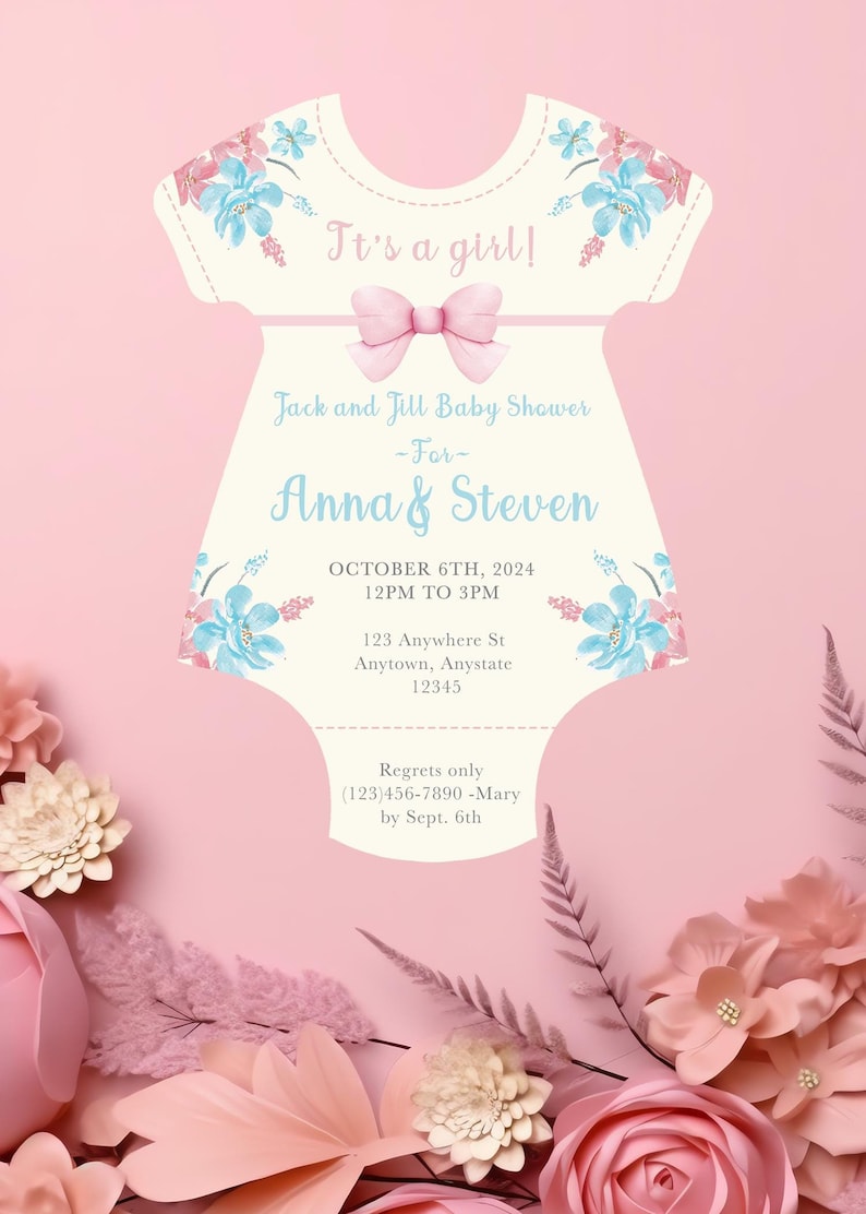 Custom Baby Shower Onesie Shaped Invitation Free Shipping Baby Girl ...