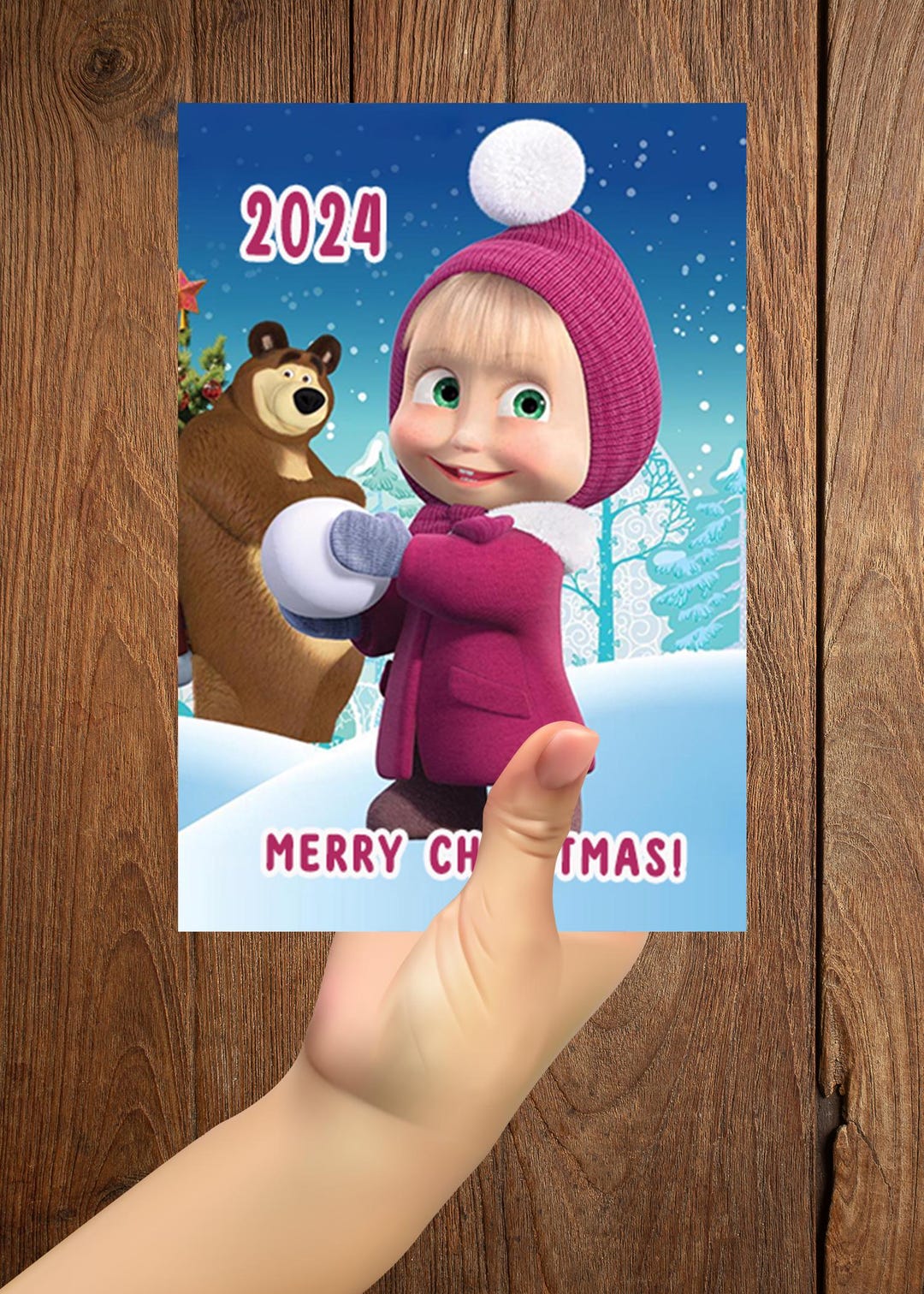 Custom Masha and the Bear Christmas Card, Personalized Masha Bear Card ...
