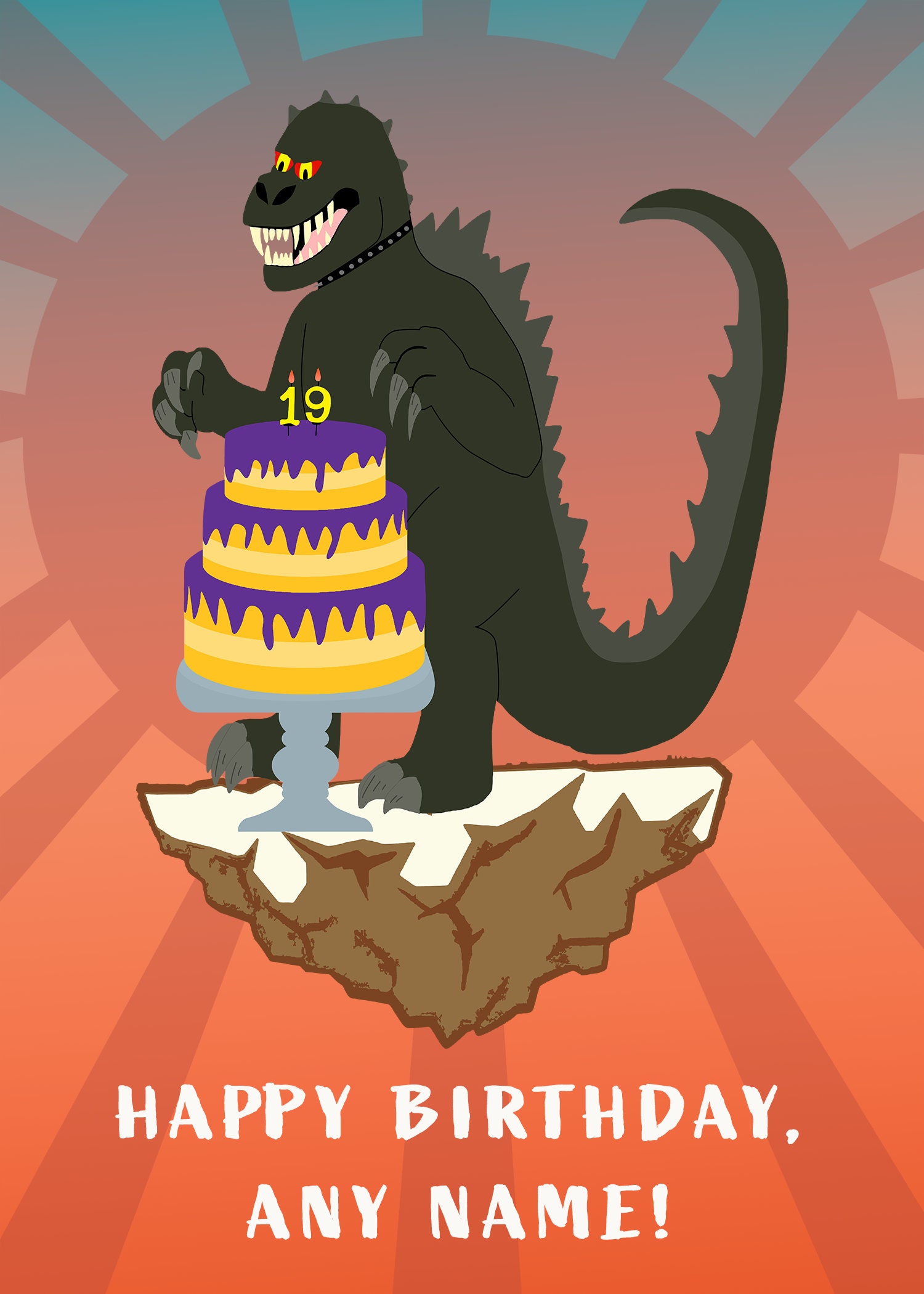 Godzilla Birthday Card - Etsy