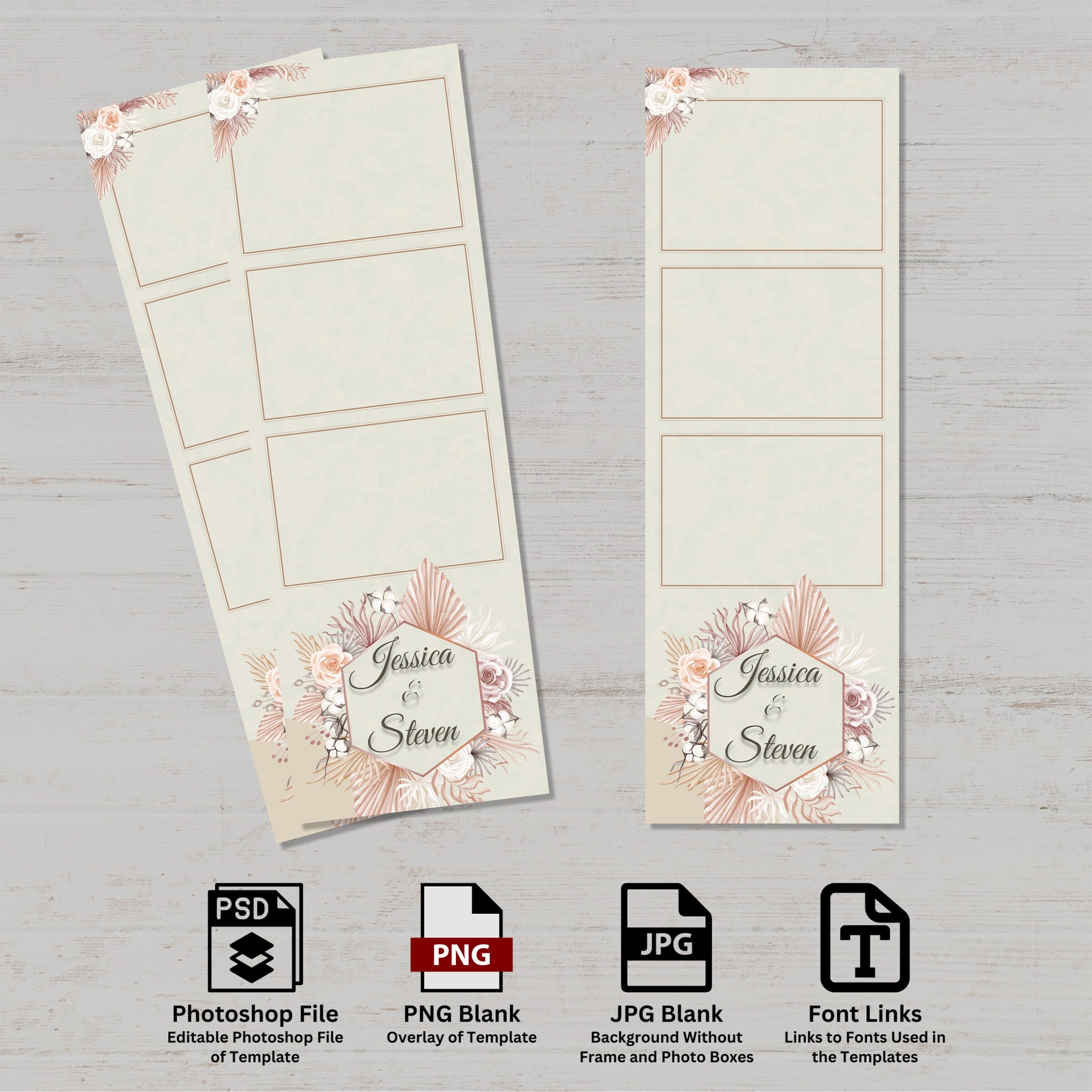 Boho Wedding Photo Booth Template Strip 2x6 (editable) - Etsy