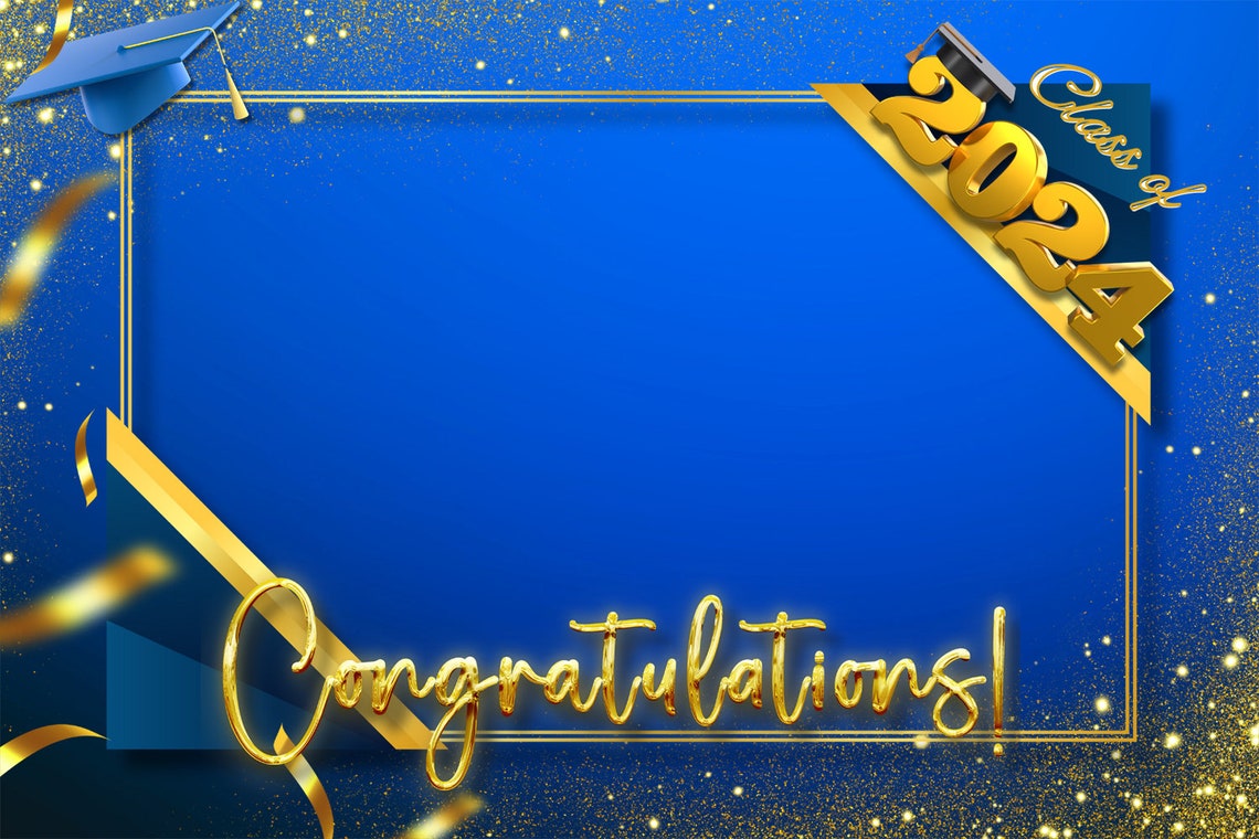 Blue Graduation Photo Booth With Falling Gold Ribbon Template Postcard ...