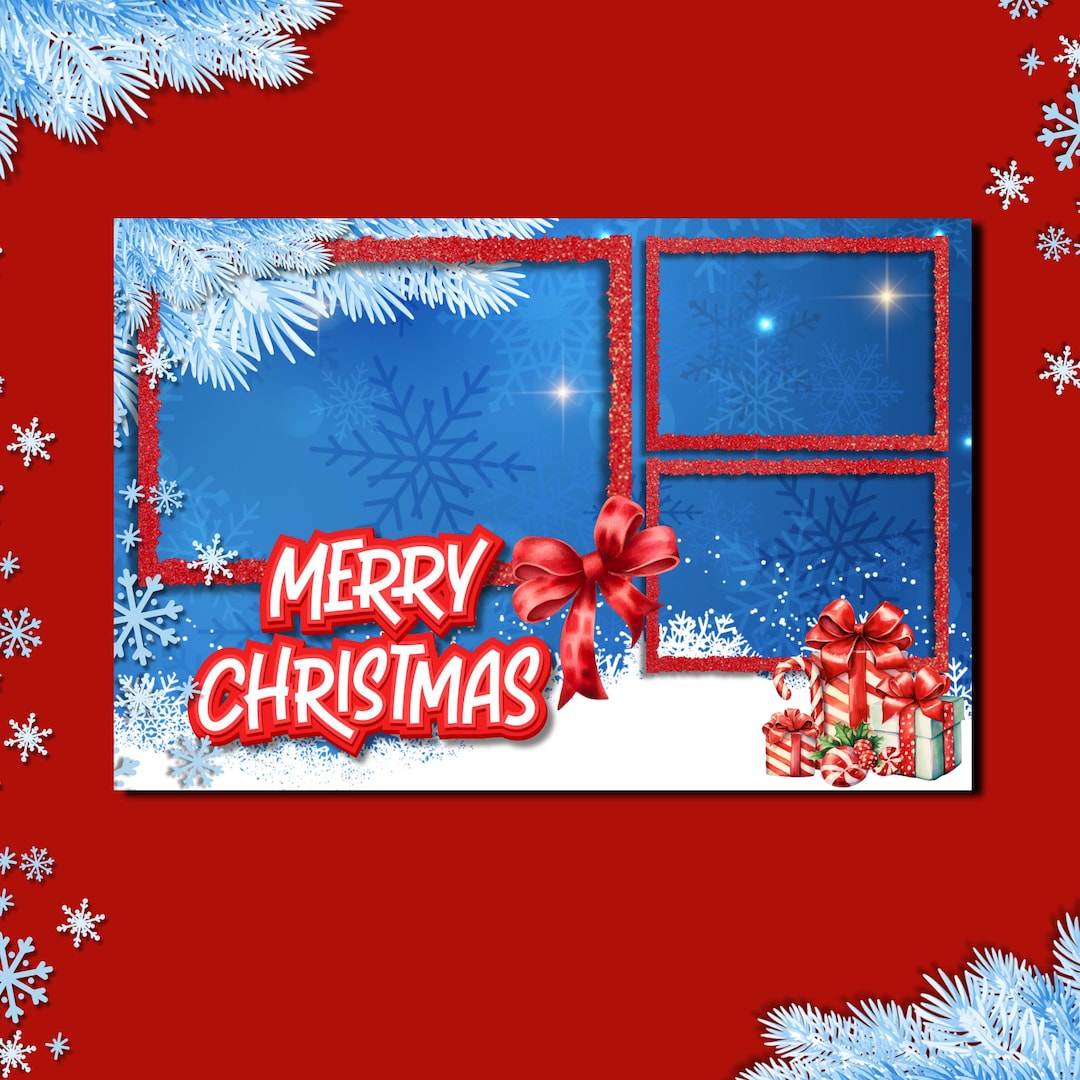 Merry Christmas Blue and Red Template Postcard Layout 4x6 (editable) - Etsy