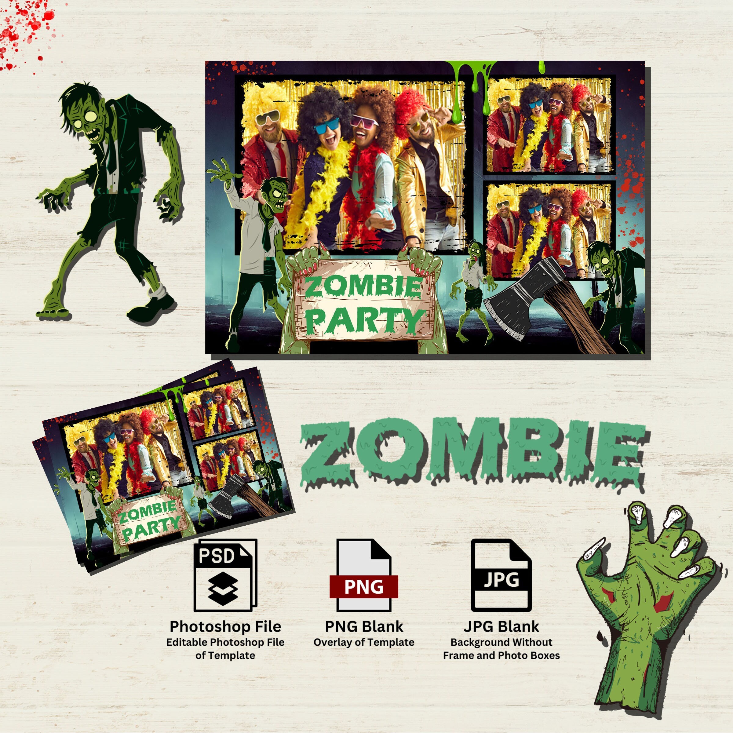 Zombie Theme Photo Booth Template Postcard Layout 4x6 (editable) - Etsy