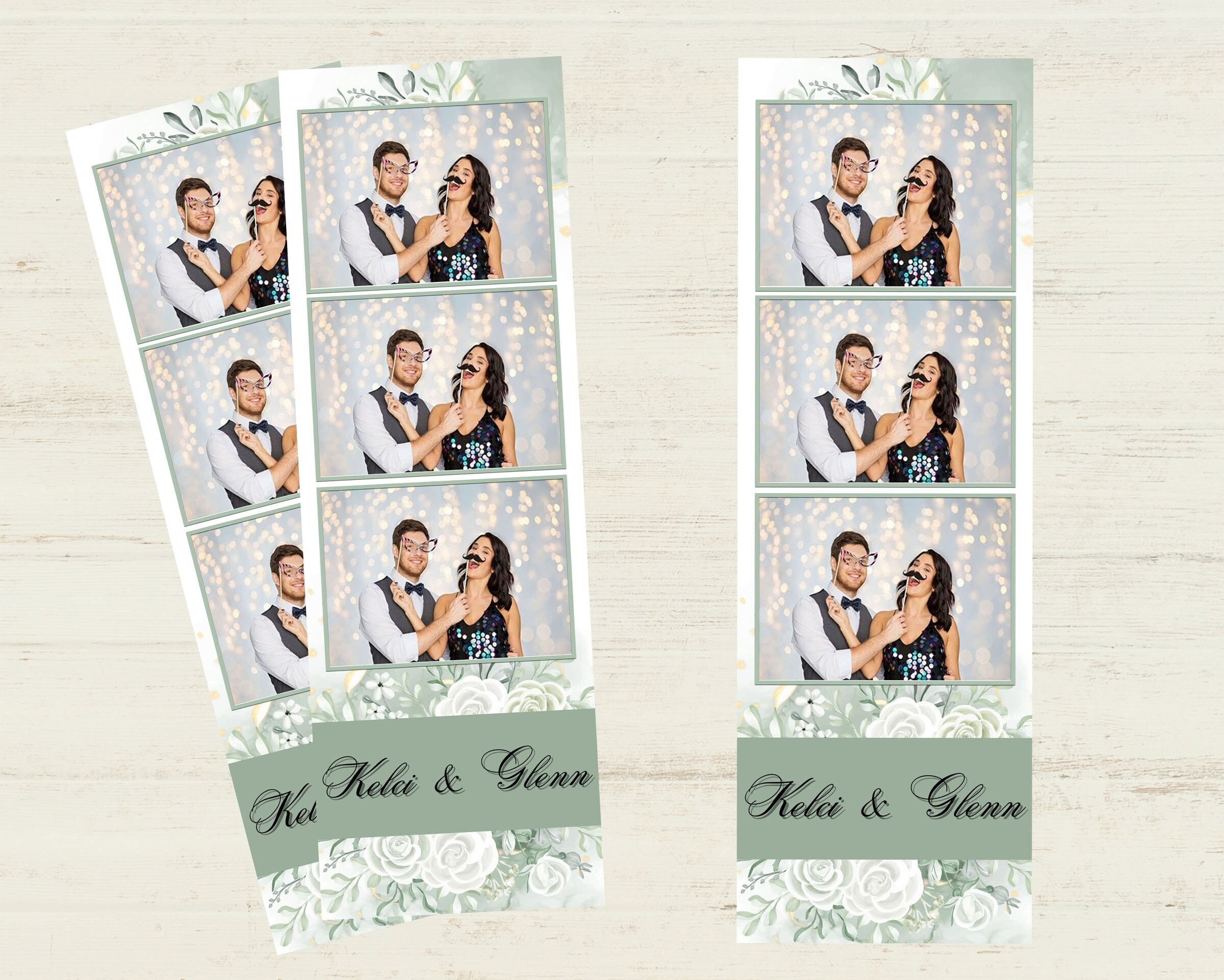 Green Floral Elegant Wedding Photo Booth Template Strip 2x6 (editable ...