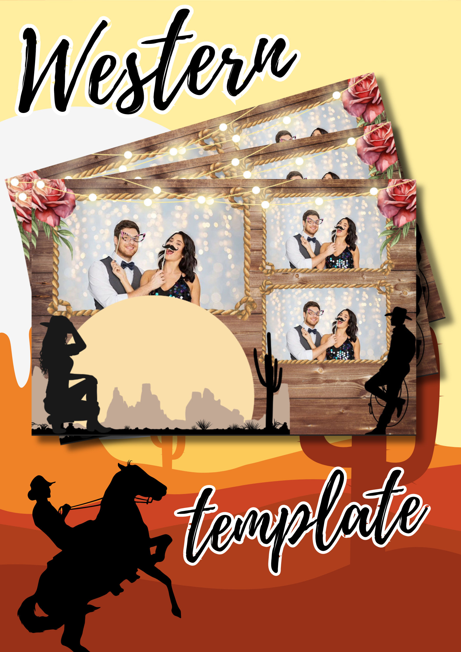 Western Cowgirl/ Cowboy Wedding Photo Booth Template Postcard Layout ...