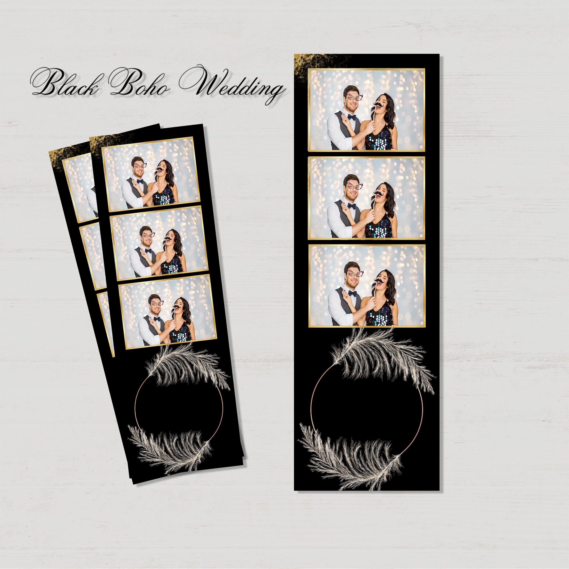 Black Boho Wedding Photo Booth Template Strip 2x6 editable - Etsy