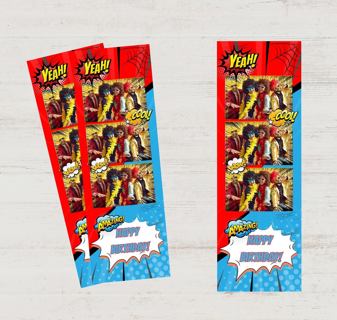 Comic Theme Photo Booth Template Strip 2x6 (editable) - Etsy