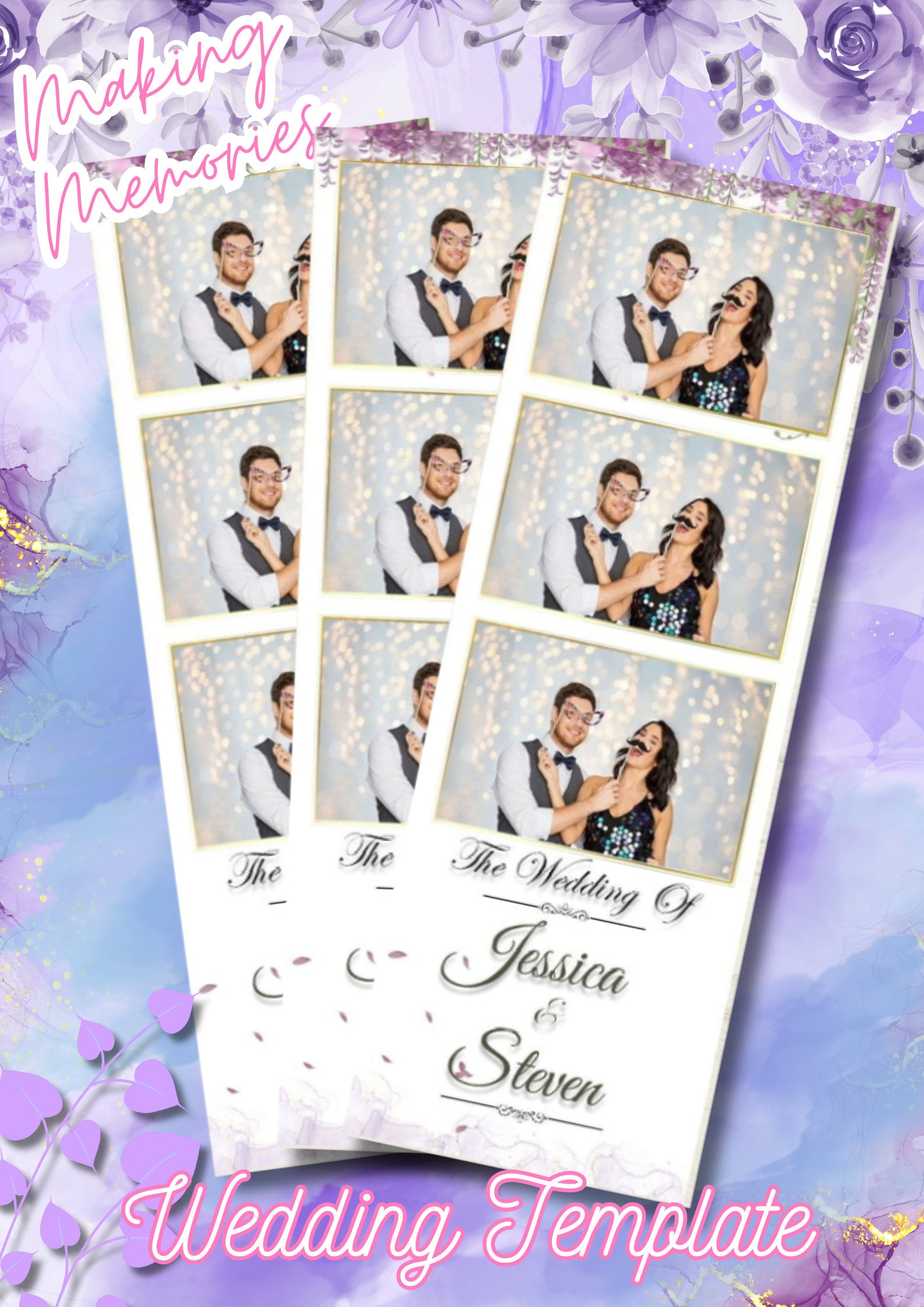 Purple Elegance Photo Booth Template Strip 2x6 (editable) - Etsy