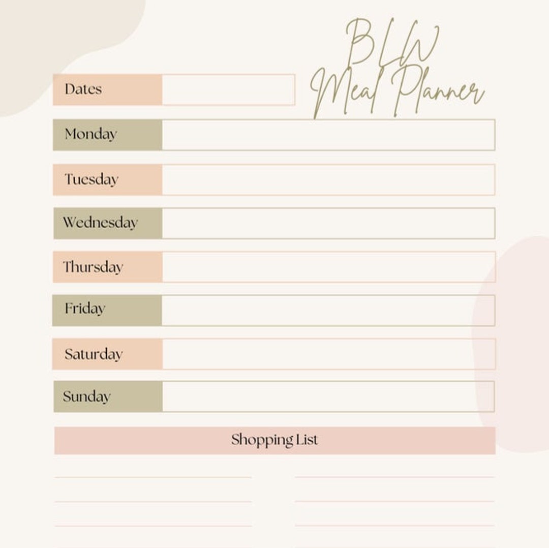 Boho Baby-led Weaning Meal Planner Template Digital Download - Etsy