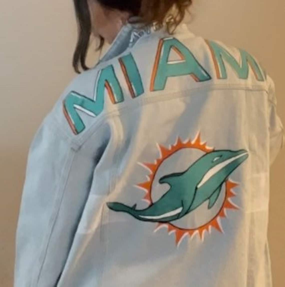 MIAMI DOLPHINS Jean Jacket, Custom Game Day Sports Jacket - Etsy