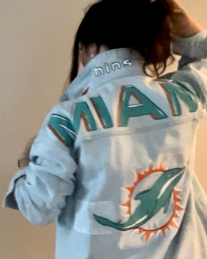MIAMI DOLPHINS Jean Jacket, Custom Game Day Sports Jacket - Etsy