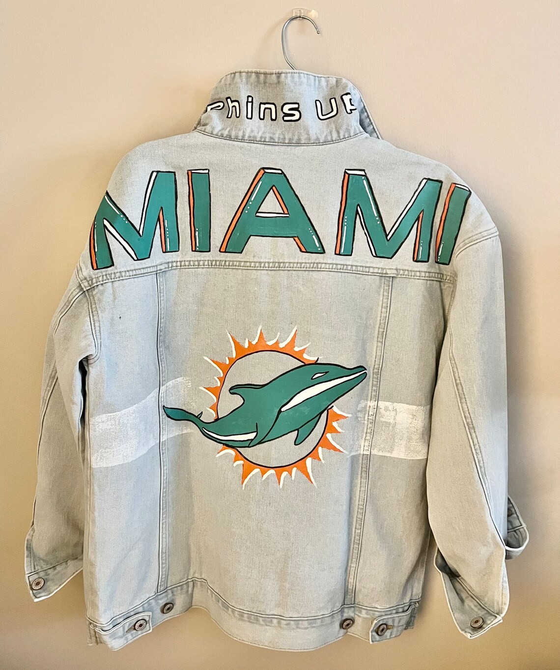 MIAMI DOLPHINS Jean Jacket, Custom Game Day Sports Jacket - Etsy