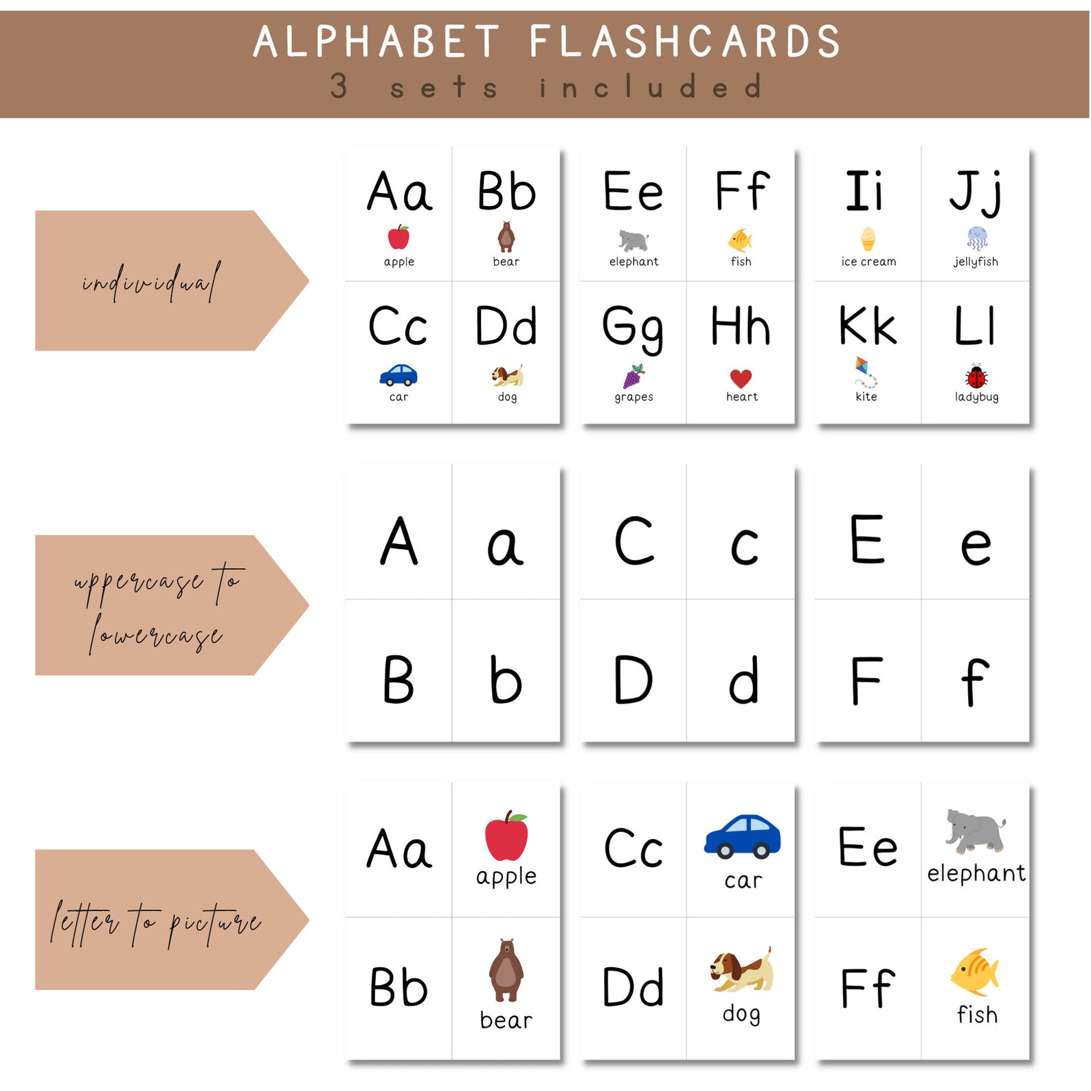 PRINTABLE | 3 Sets of Alphabet Flashcards | ABC Flashcards | Toddler ...