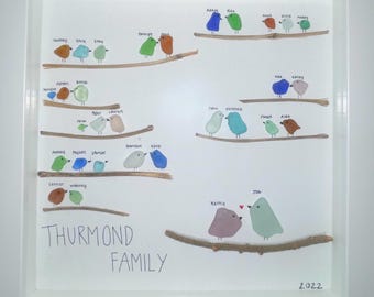 Family Tree, Sea Glass & Sea Pottery Personalised Wall Art Handmade to ...