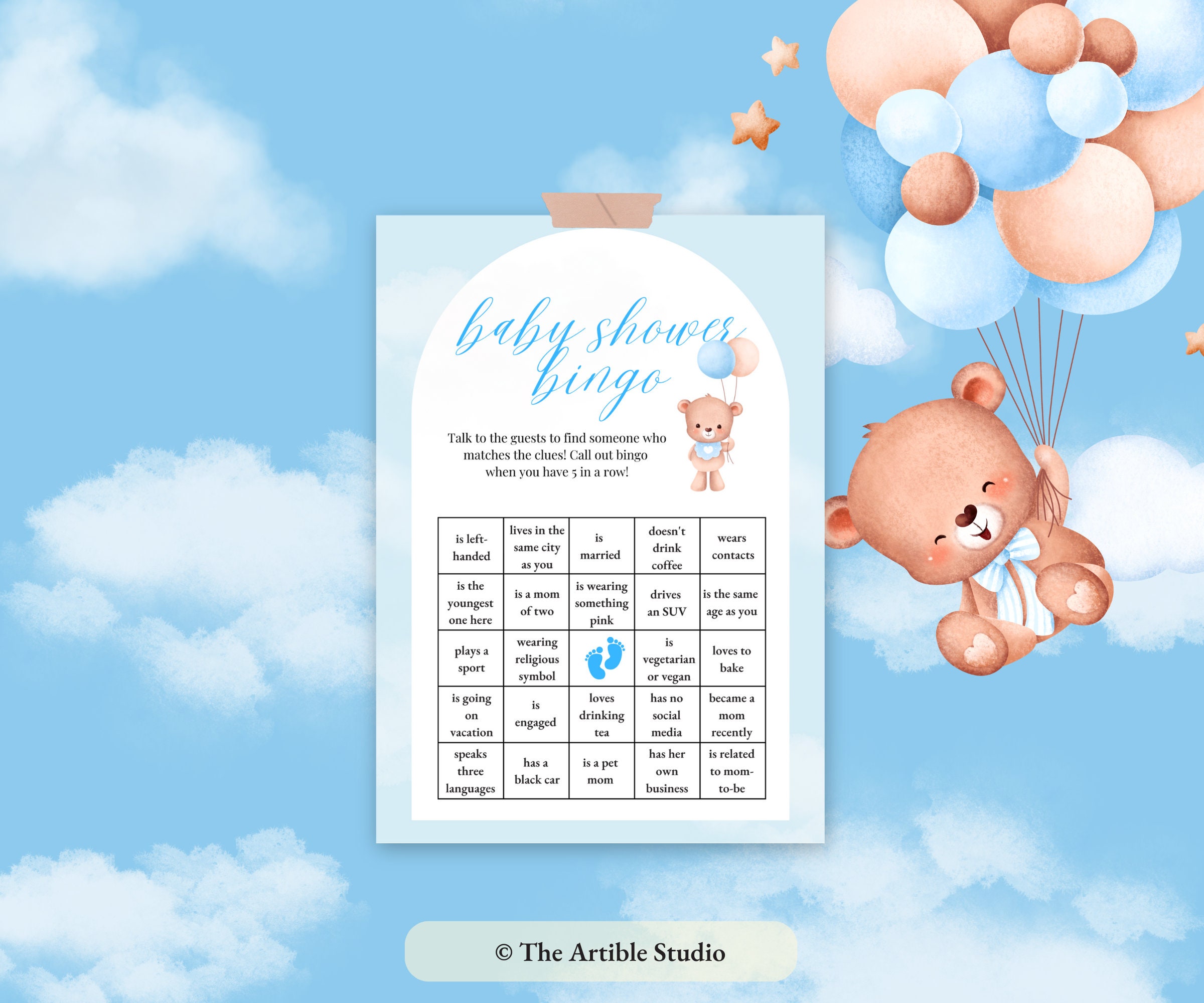 Bear Baby Shower Games, 10 GAME BUNDLE, Instant Download, Blue Theme ...
