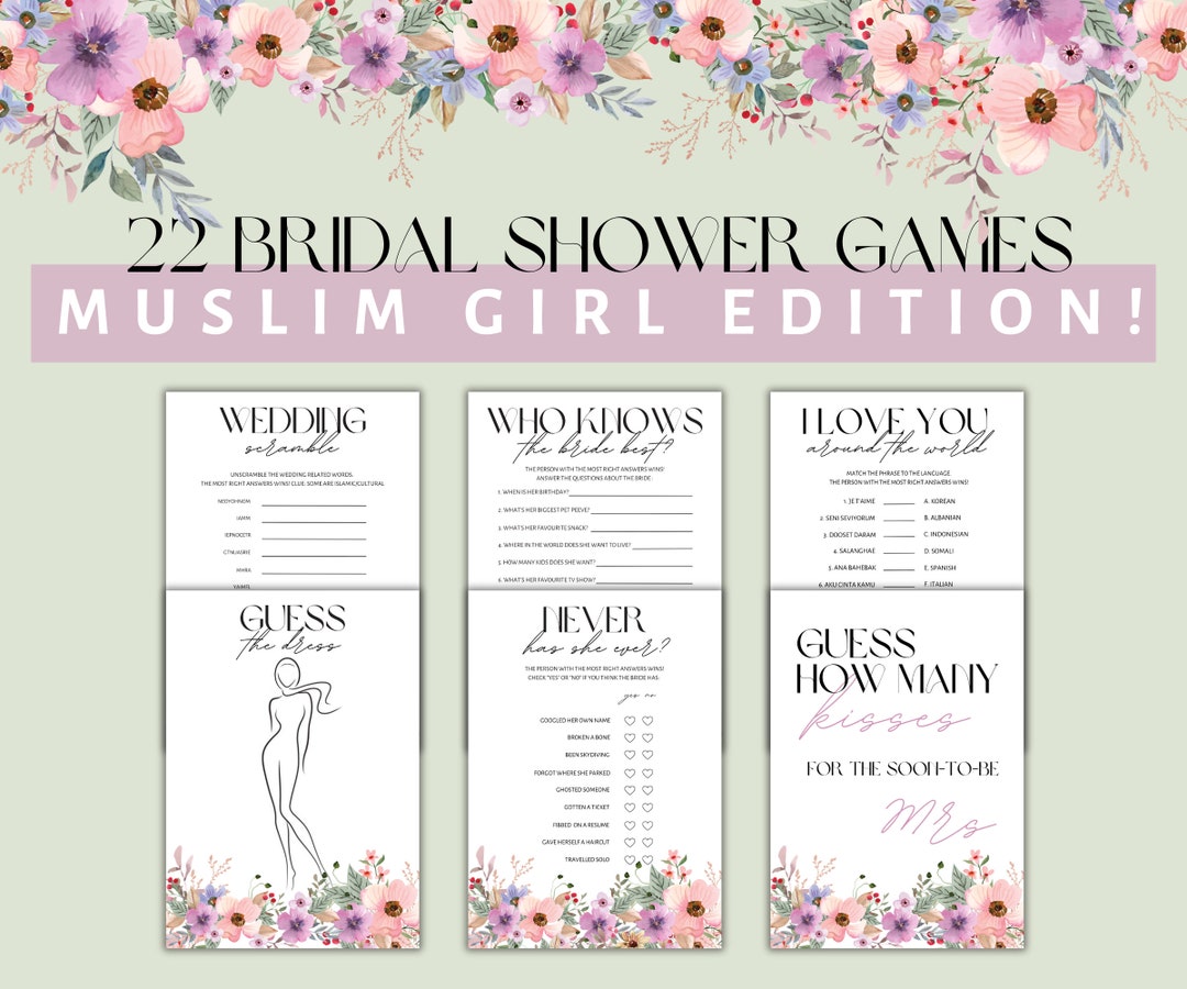 Muslim Bridal Shower Games, 22 GAME BUNDLE, Printable, Floral Theme ...