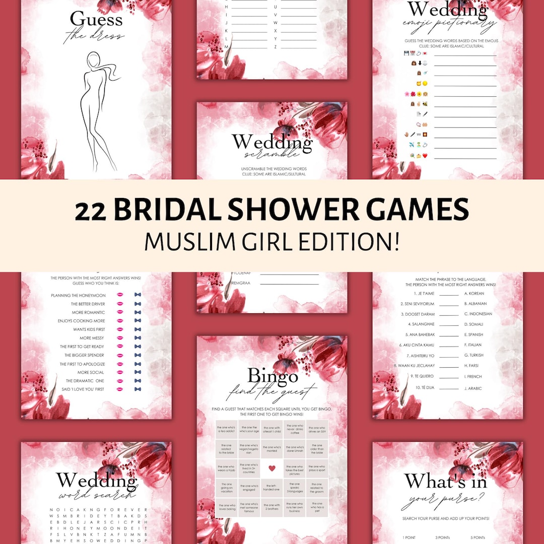 Muslim Bridal Shower Games, 22 GAME BUNDLE, Printable, Floral Theme ...
