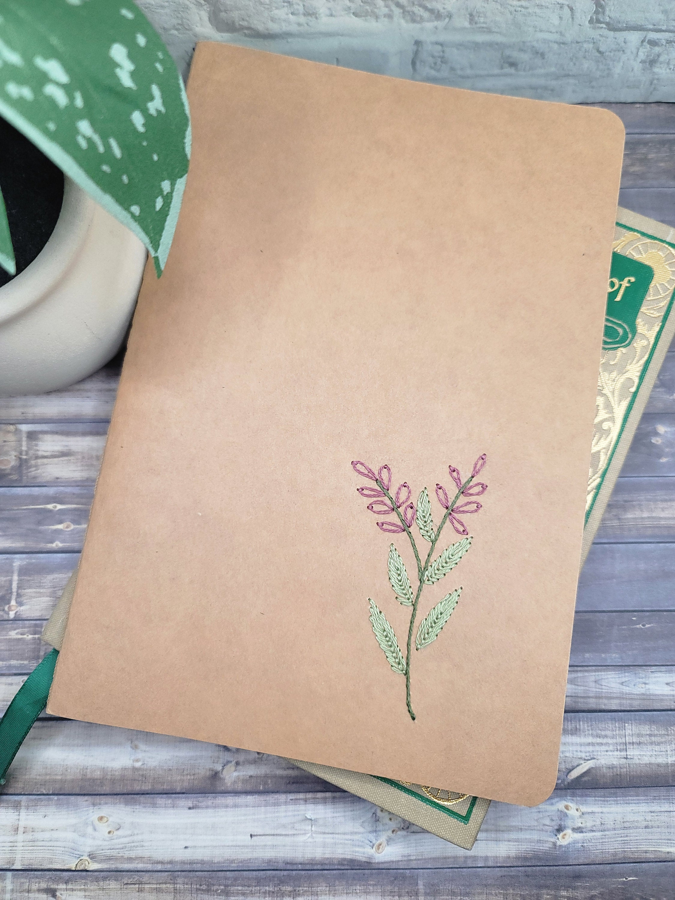 Hand Embroidered Kraft Notebooksfloral Designslined Notebooks - Etsy