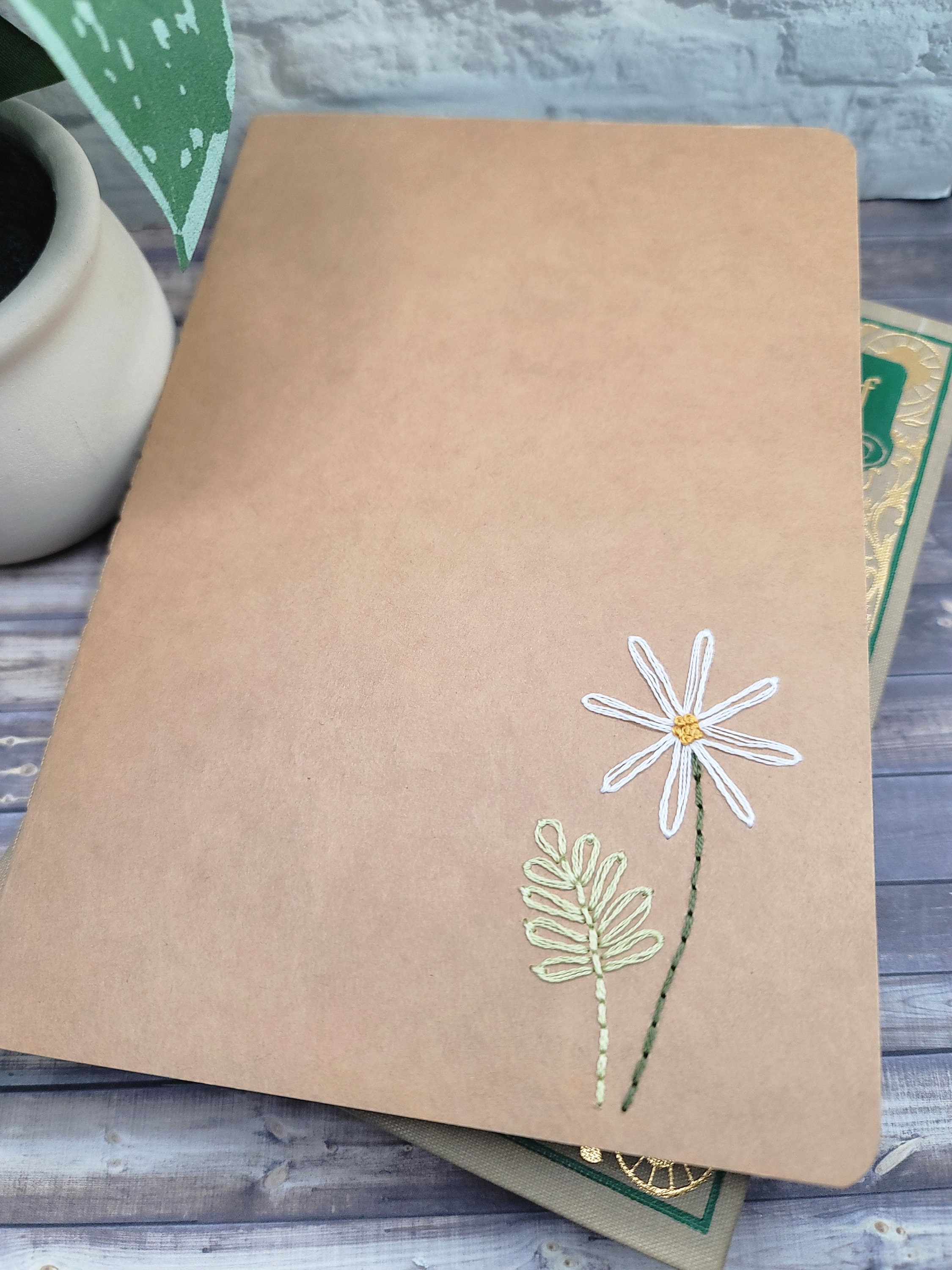 Hand Embroidered Kraft Notebooksfloral Designslined Notebooks - Etsy