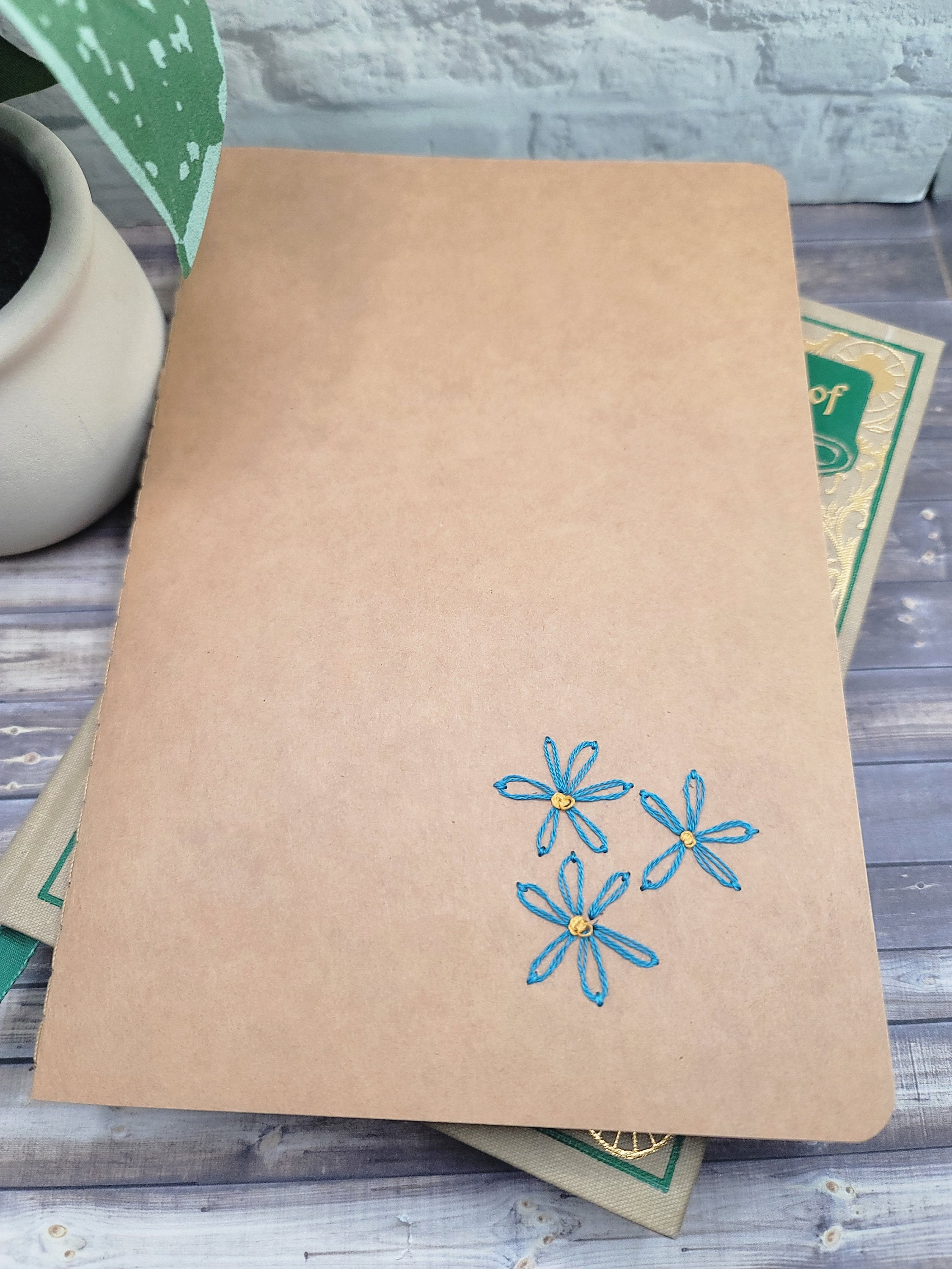 Hand Embroidered Kraft Notebooksfloral Designslined Notebooks - Etsy