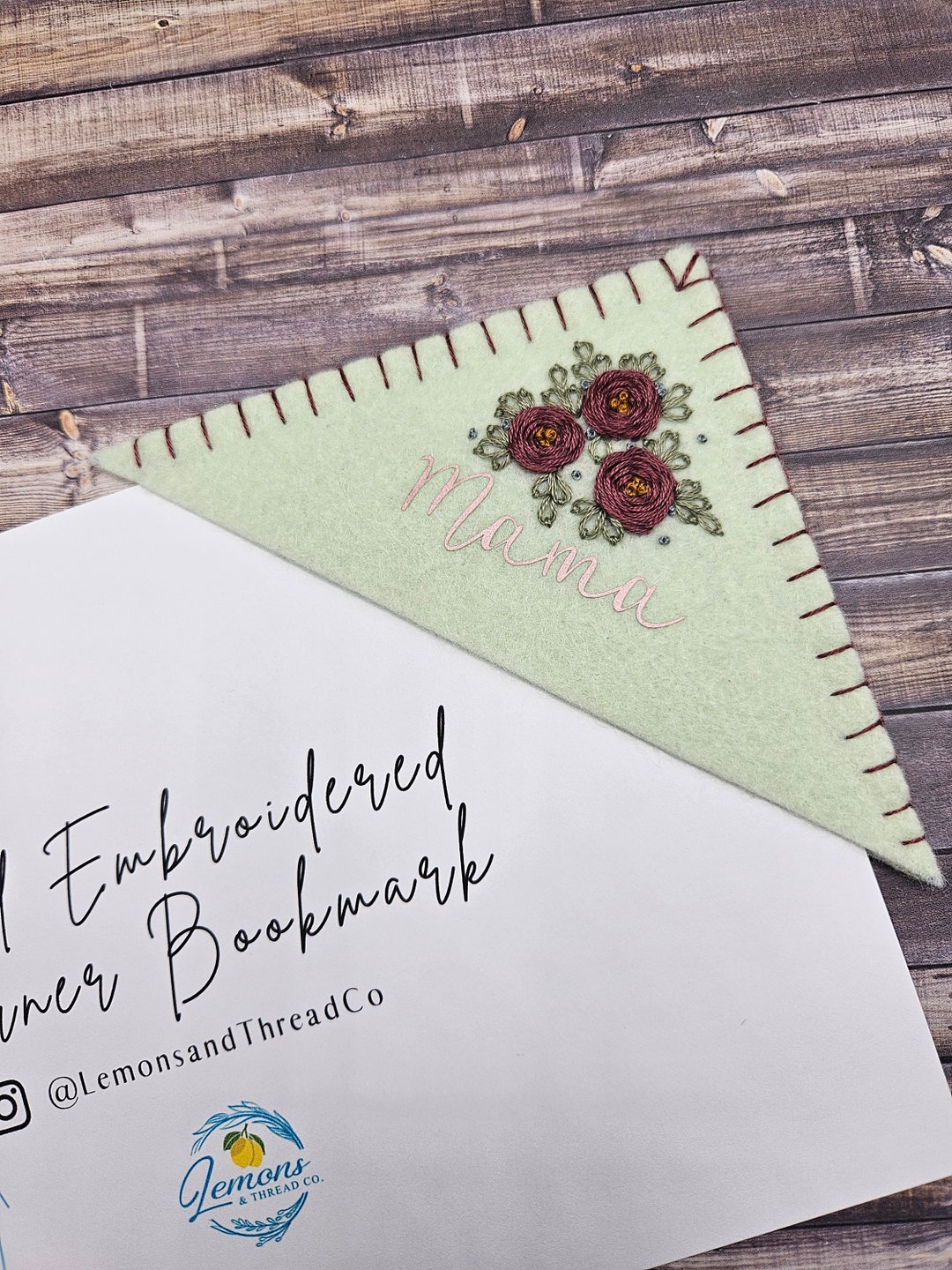 Hand Embroidered Felt Floral Corner Bookmark|mama Themed Bookmark|mint ...