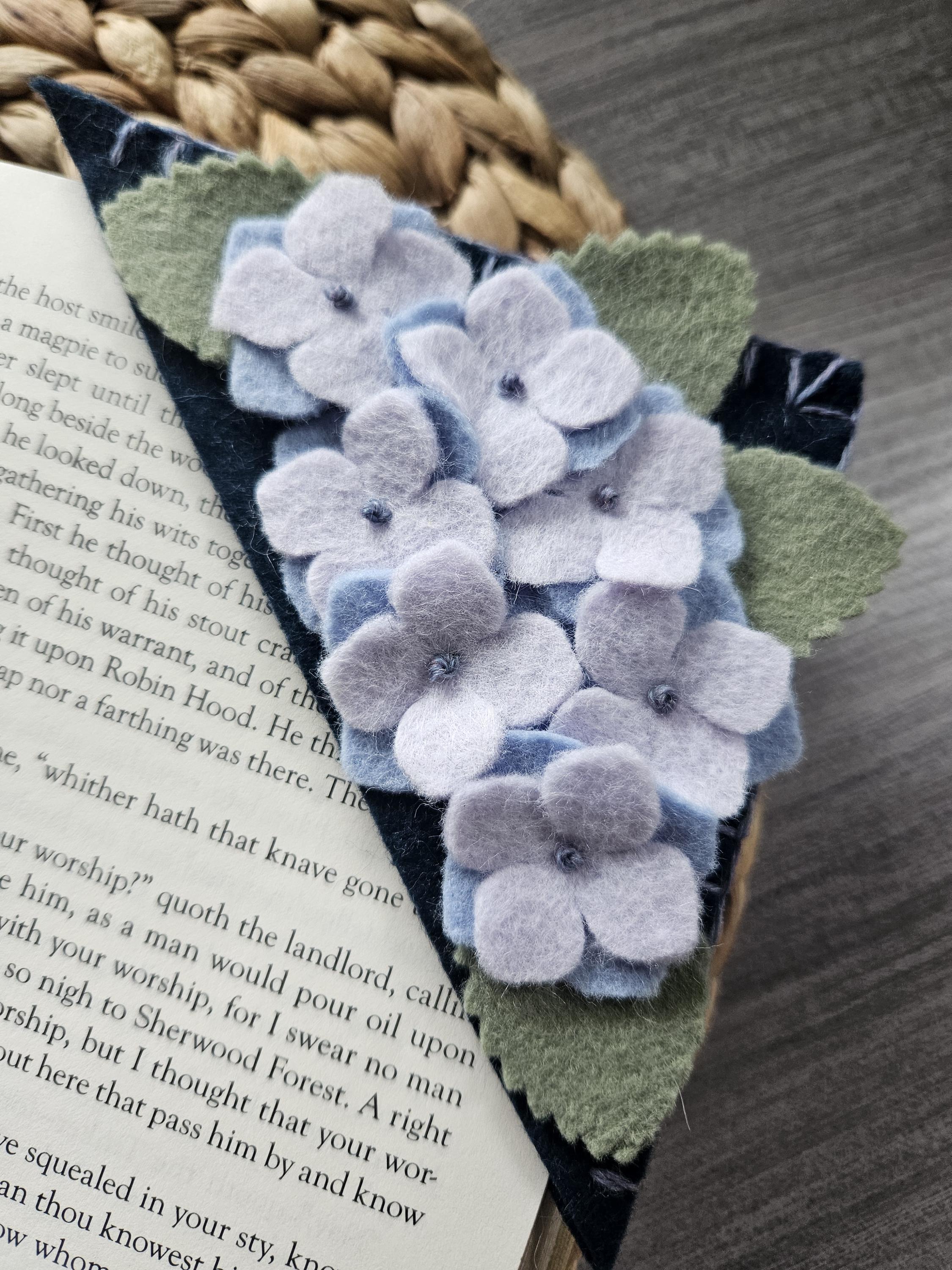 Purple Hydrangeas Felted Floral Corner Bookmark|floral Themed Bookmark ...