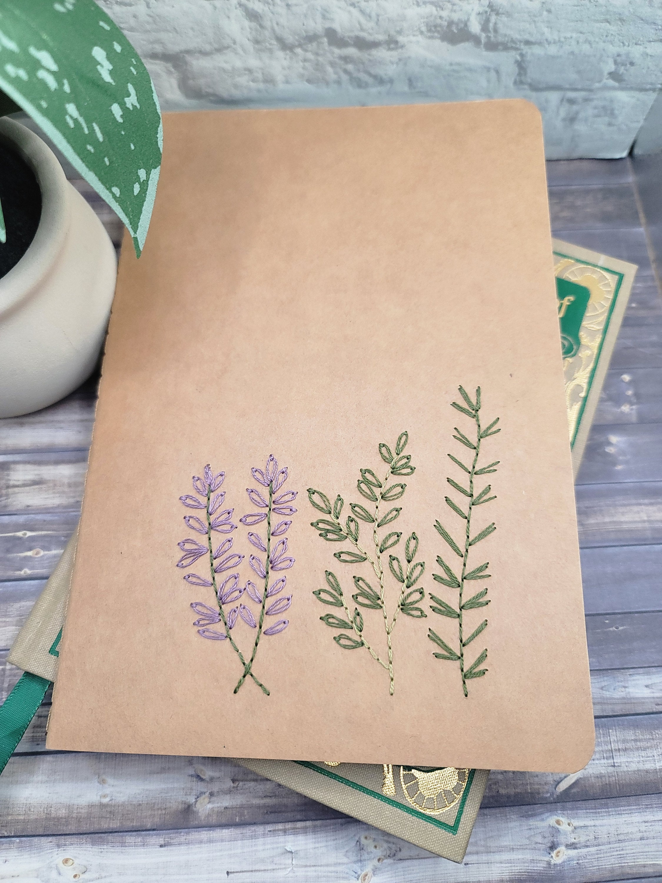 Hand Embroidered Kraft Notebooksfloral Designslined Notebooks - Etsy