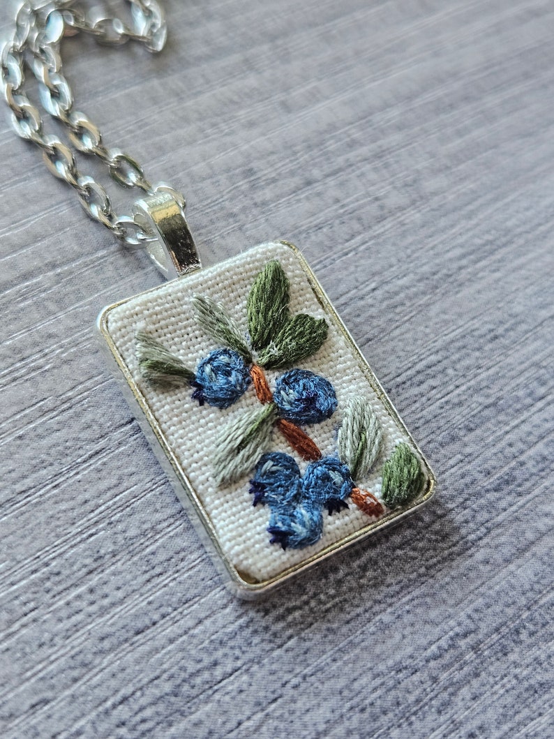 Hand Embroidered Wild Blueberry Pendantwild Blueberry Necklacestatement ...