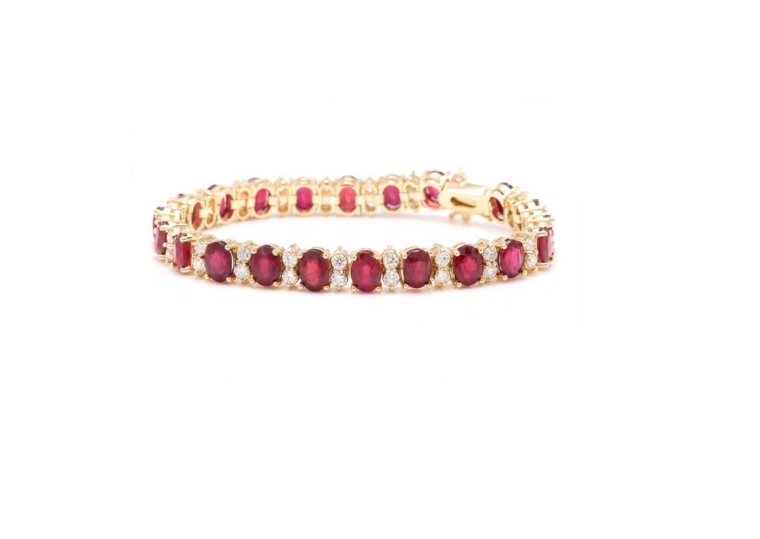 Very Beautiful 29.80 Carats Ruby & Natural Diamond 14K Solid Yellow Gold Bracelet - Etsy