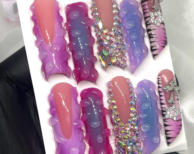 Long,lipstick/c-curved Press on Nails|bright Colors|lipstick Nails ...