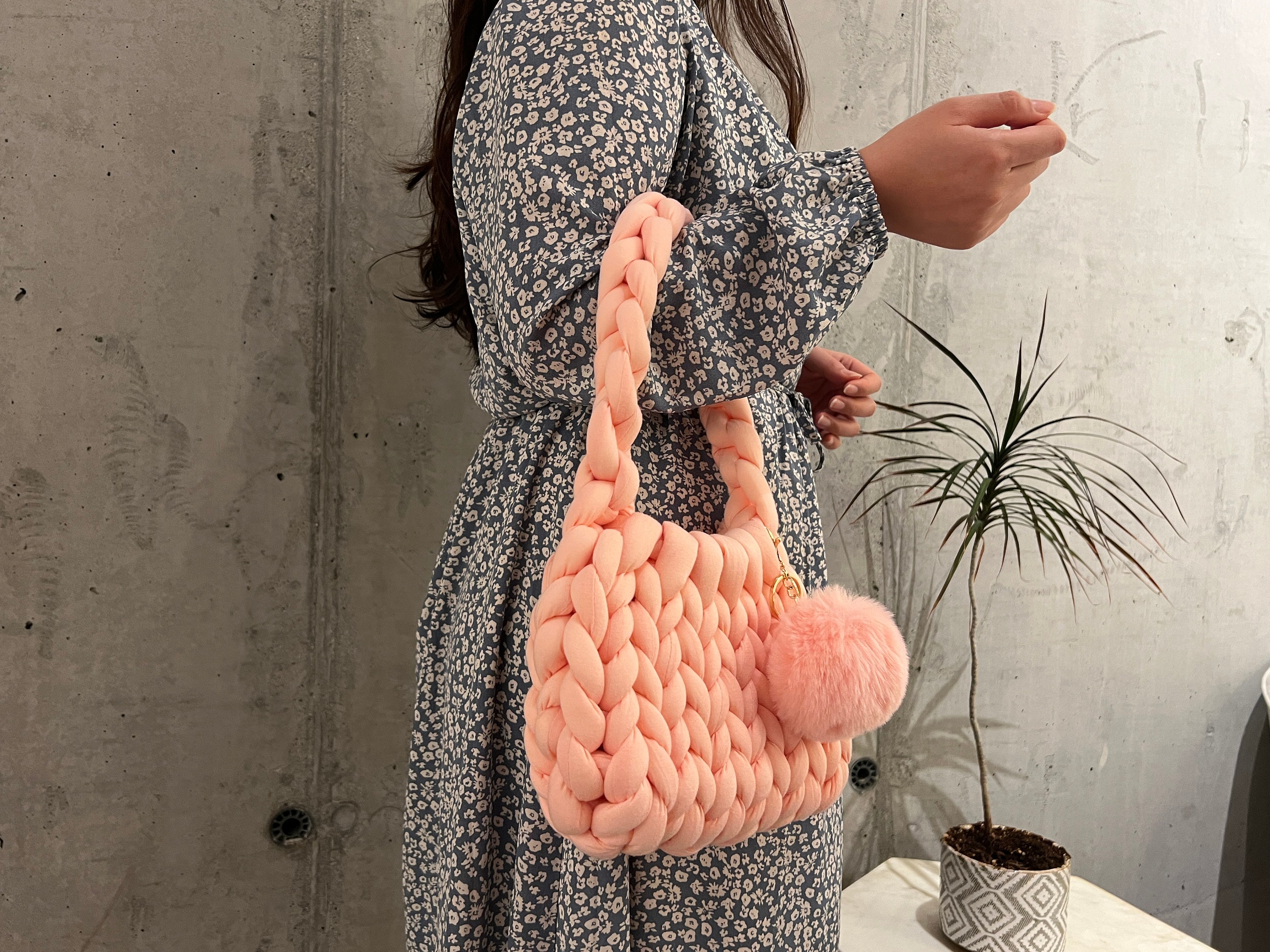Chunky Knit Bag Chunky Velvet Knit Bag Crochet Knit Bag Hand Knit Chunky Bag Mini Tote Bag ...