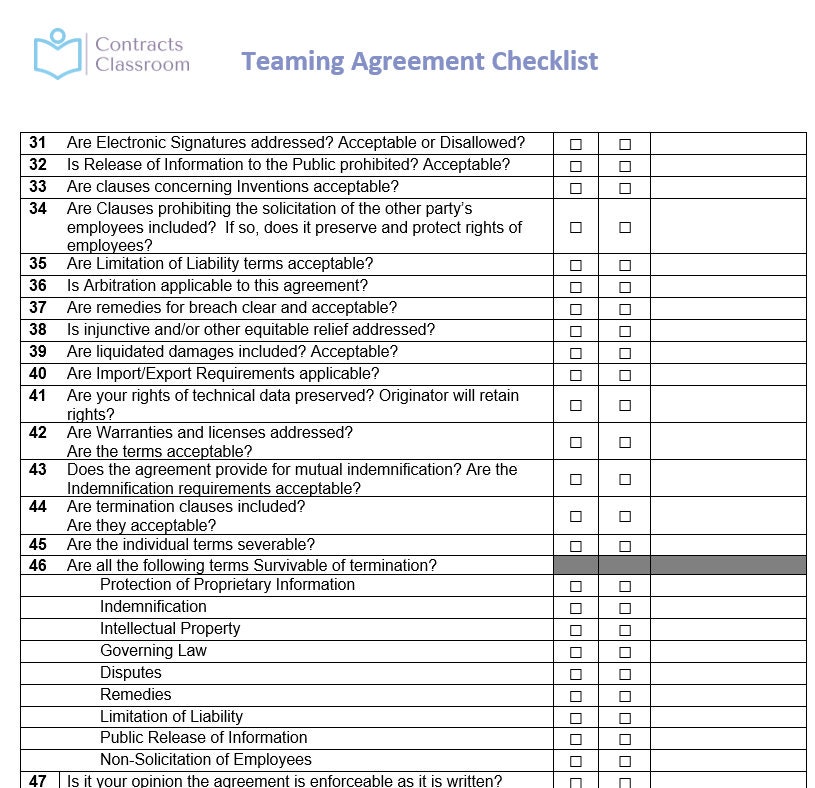Teaming Agreement Checklist for Government Contracting - Etsy