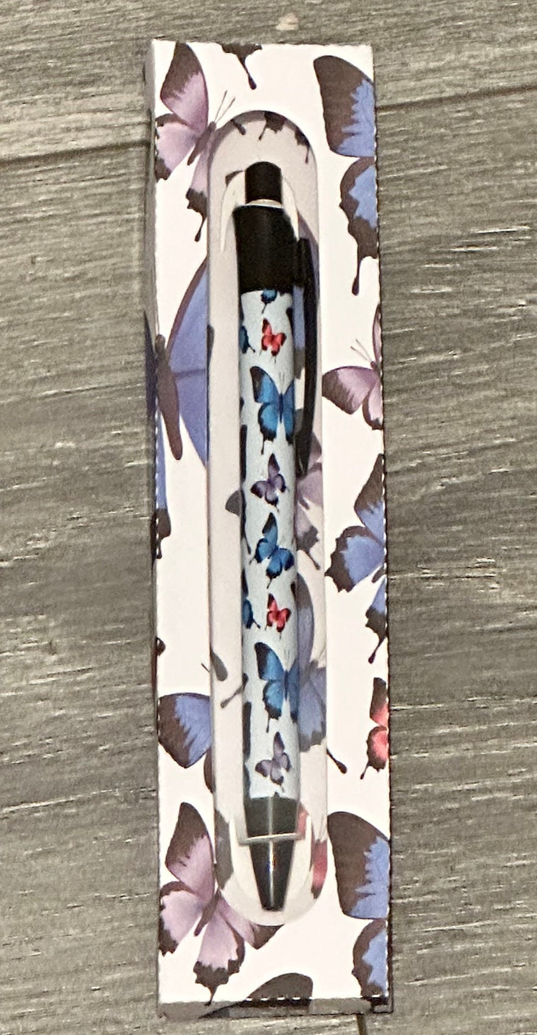 Pen "blue Butterfly", Retractable Fine Point Pen, Black Ink, Aluminum ...