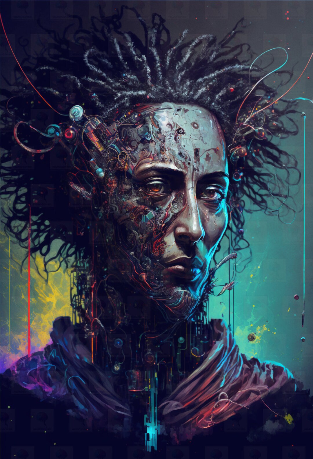 Neurosopher Cyberpunk Portrait of Man Series 1 Striking Wall Art Canvas Memorable Gift Decor, A ...