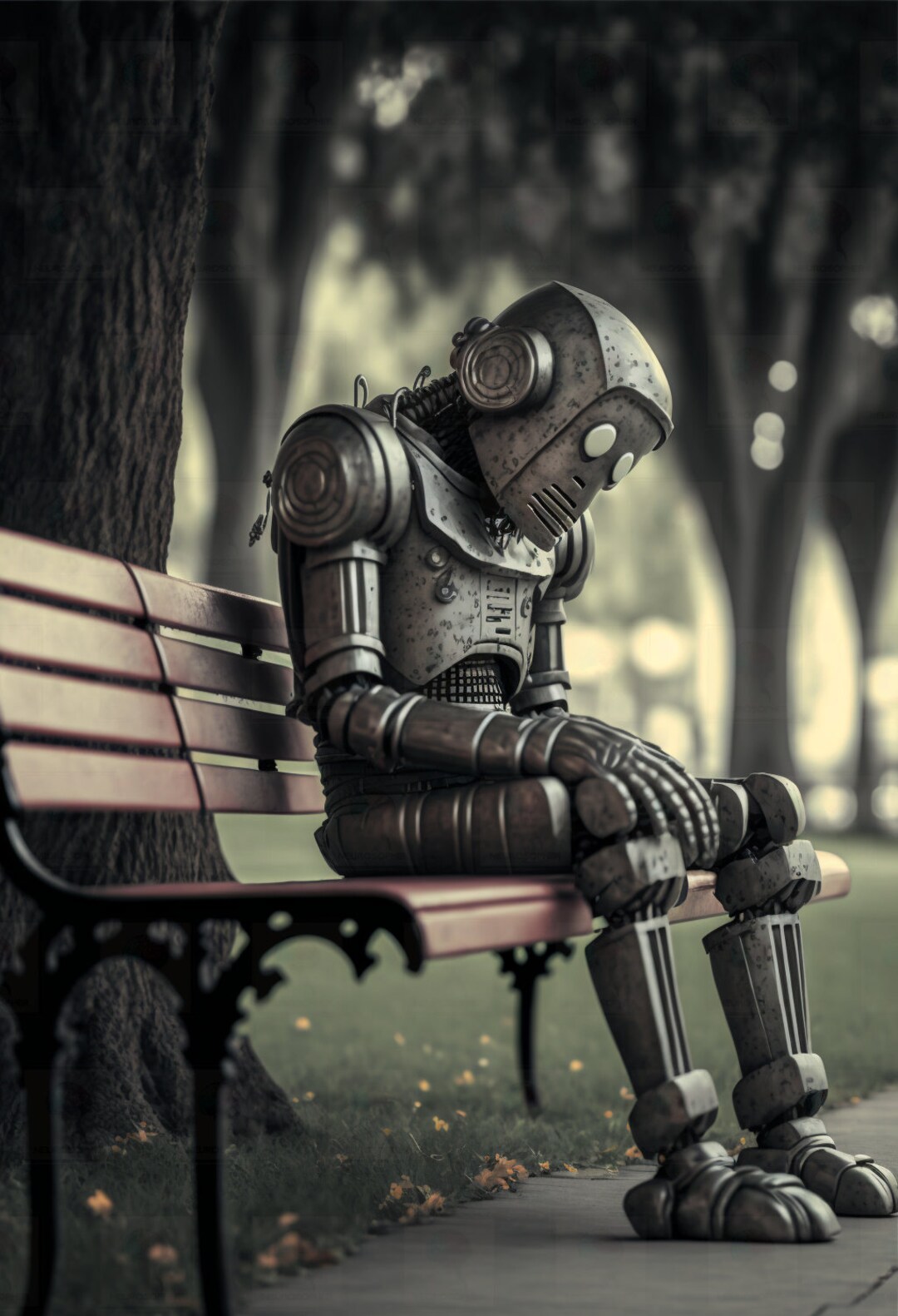 Neurosopher Sad Robot on Bench PNG Digital Download Cute Satire ...