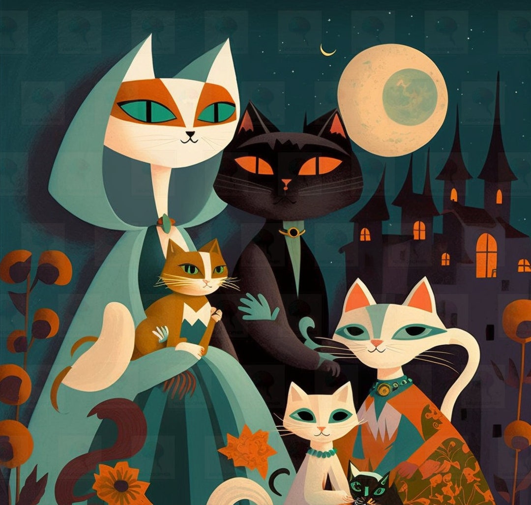 Neurosopher Surreal Modern Cats 4 Wall Art, Adorable Minimalist, Pet Portrait, Memorable Gift ...