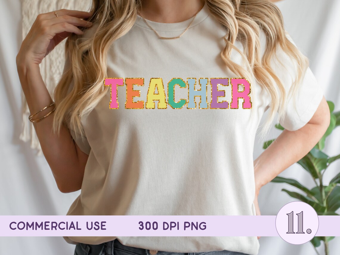 Teacher PNG Teacher Faux Chenille Letters Teacher Varsity - Etsy