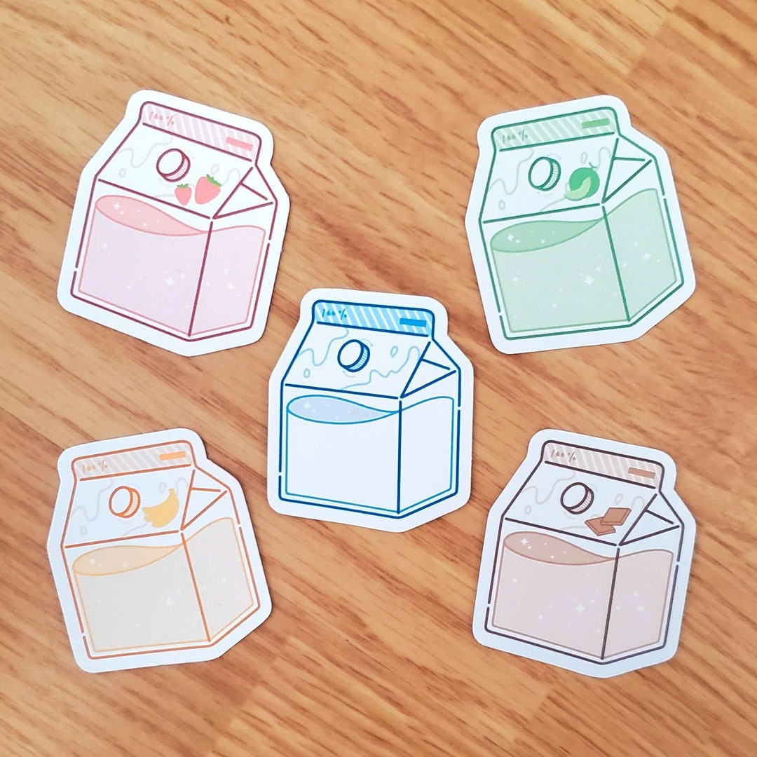 Milk Carton Stickers Strawberry, Banana, Chocolate, Melon, Milk Kawaii ...