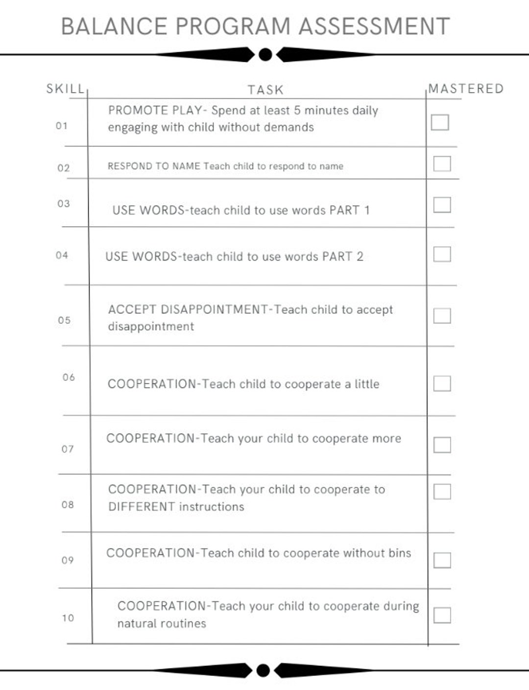 Companion Checklist for Balance Program - Etsy