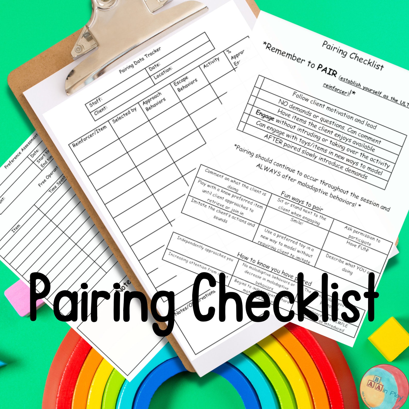 ABA Pairing Tracker, Pairing Checklist, and Free Operant Preference ...