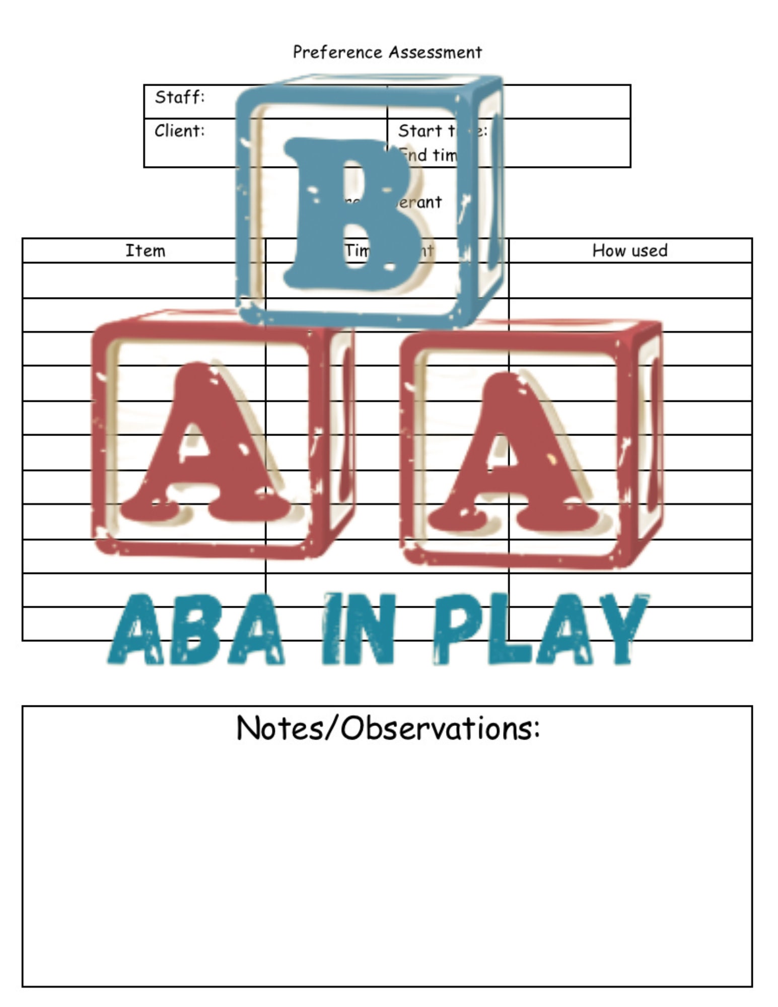 ABA Pairing Tracker, Pairing Checklist, and Free Operant Preference ...