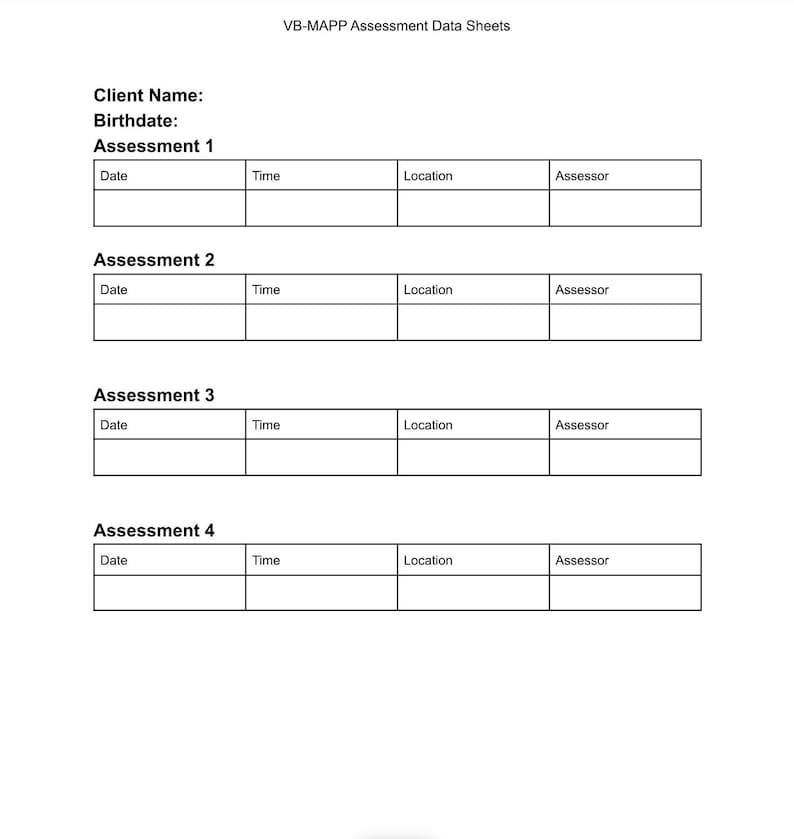 Assessment Data Sheets to Accompany the VB-MAPP for ABA Professionals ...