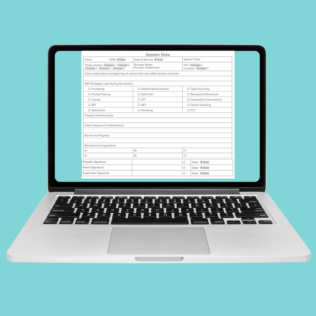 ABA Data Tracker and Session Note Sheets for Rbts and Bcbas, Session ...