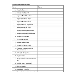 Assessment Data Sheets to Accompany the VB-MAPP for ABA Professionals ...