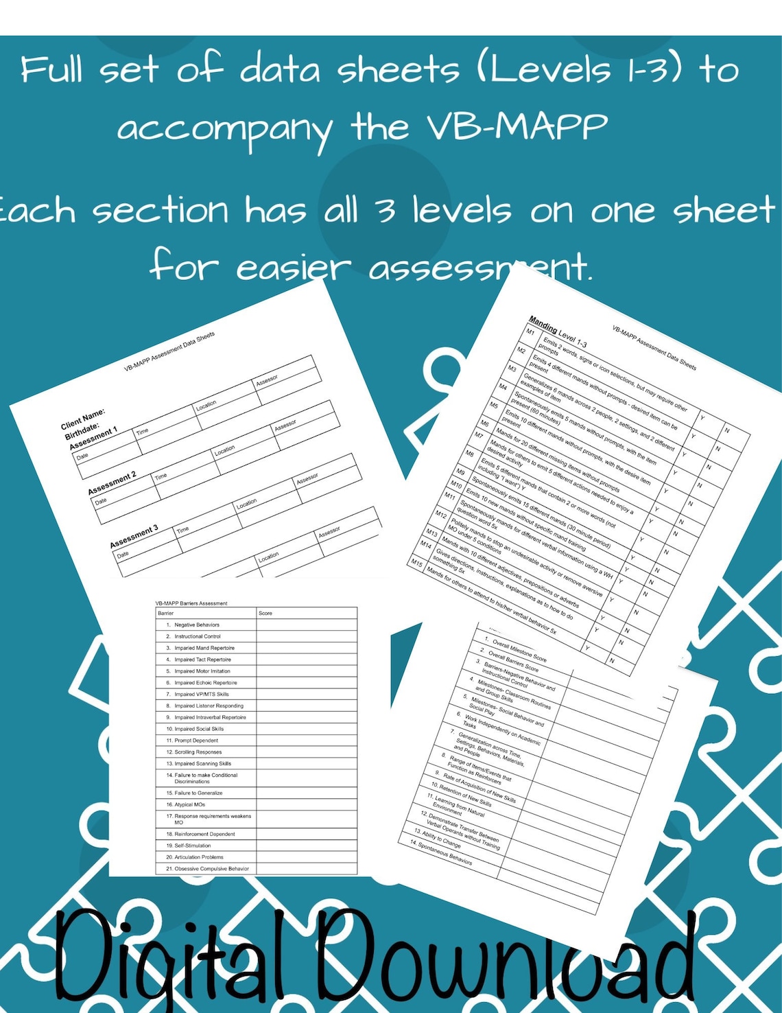 Assessment Data Sheets to Accompany the VB-MAPP for ABA - Etsy