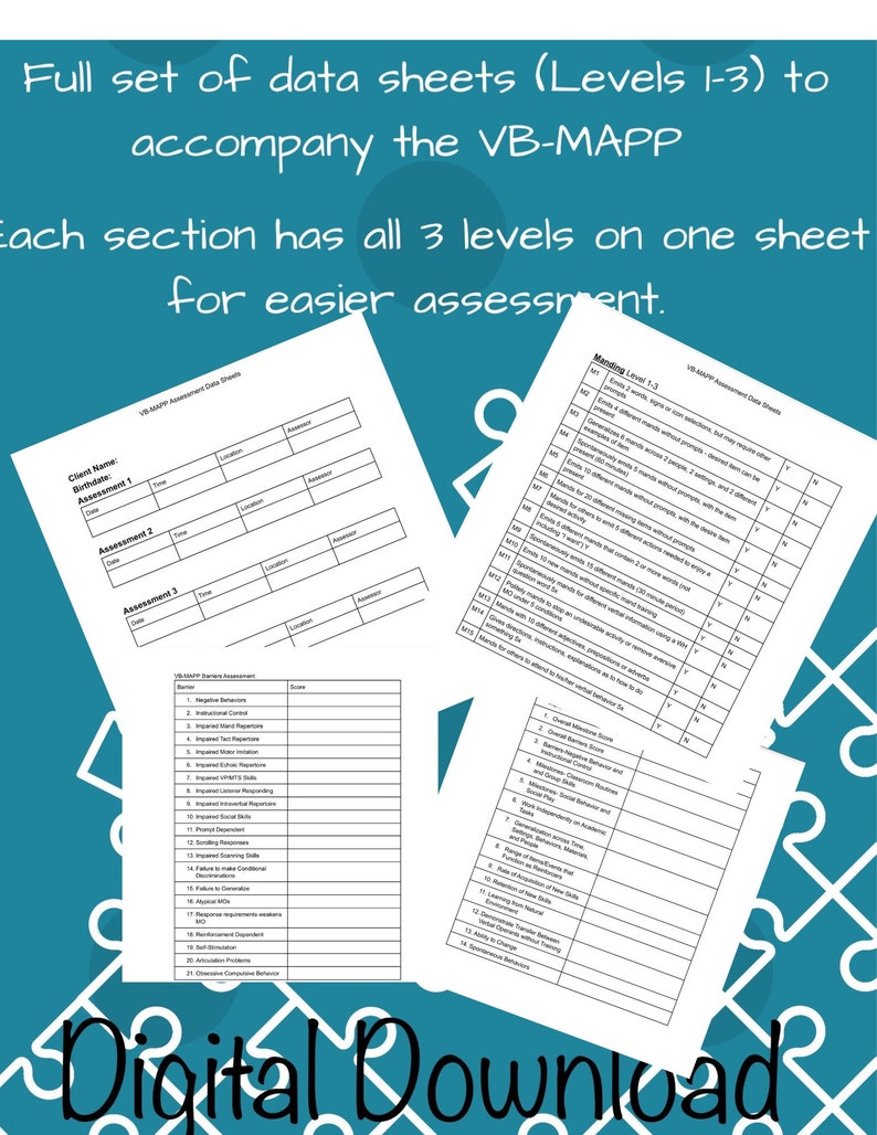 Assessment Data Sheets to Accompany the VB-MAPP for ABA - Etsy