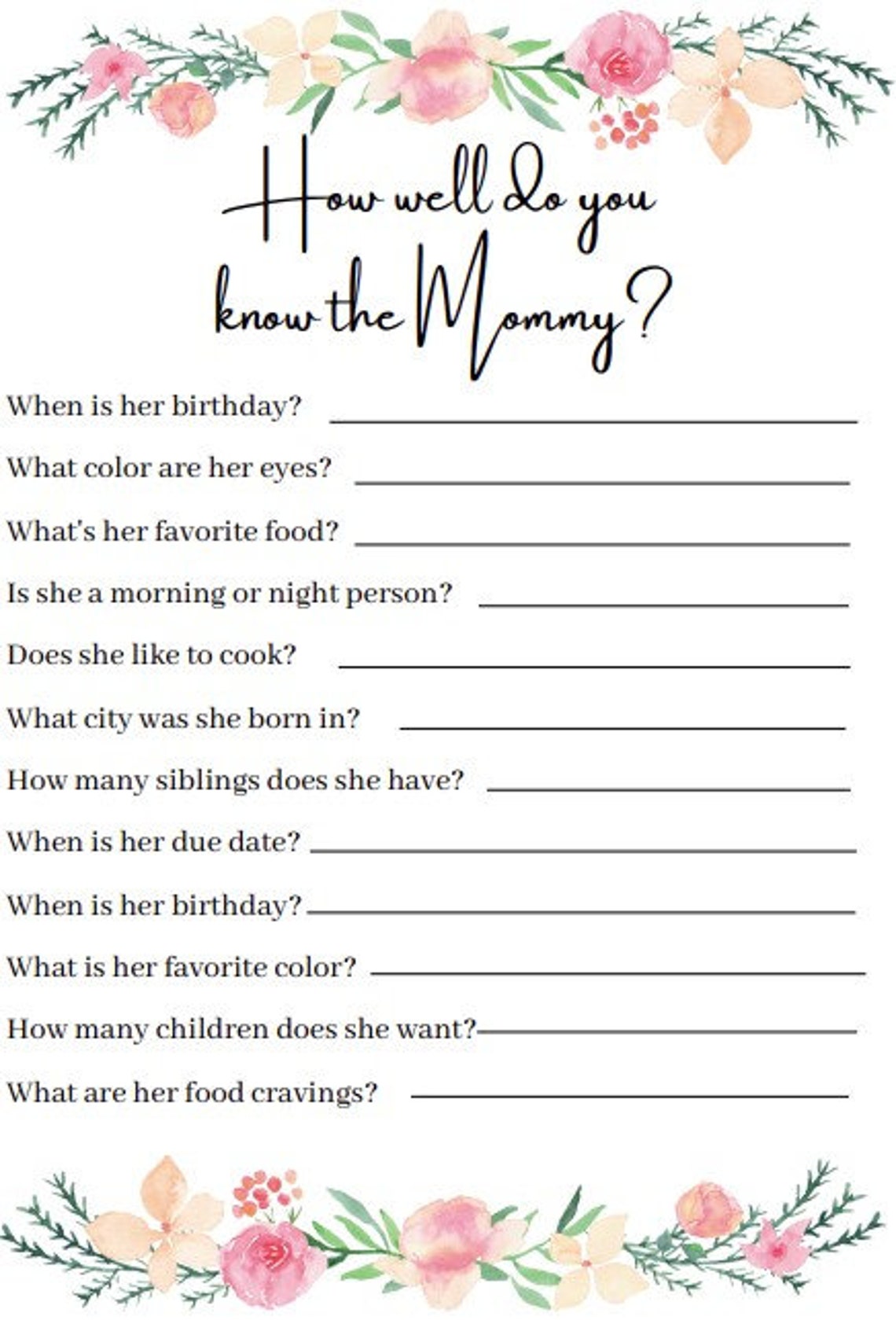 Pink Floral Baby Shower Games Printable, Baby Shower Games Bundle, Baby ...